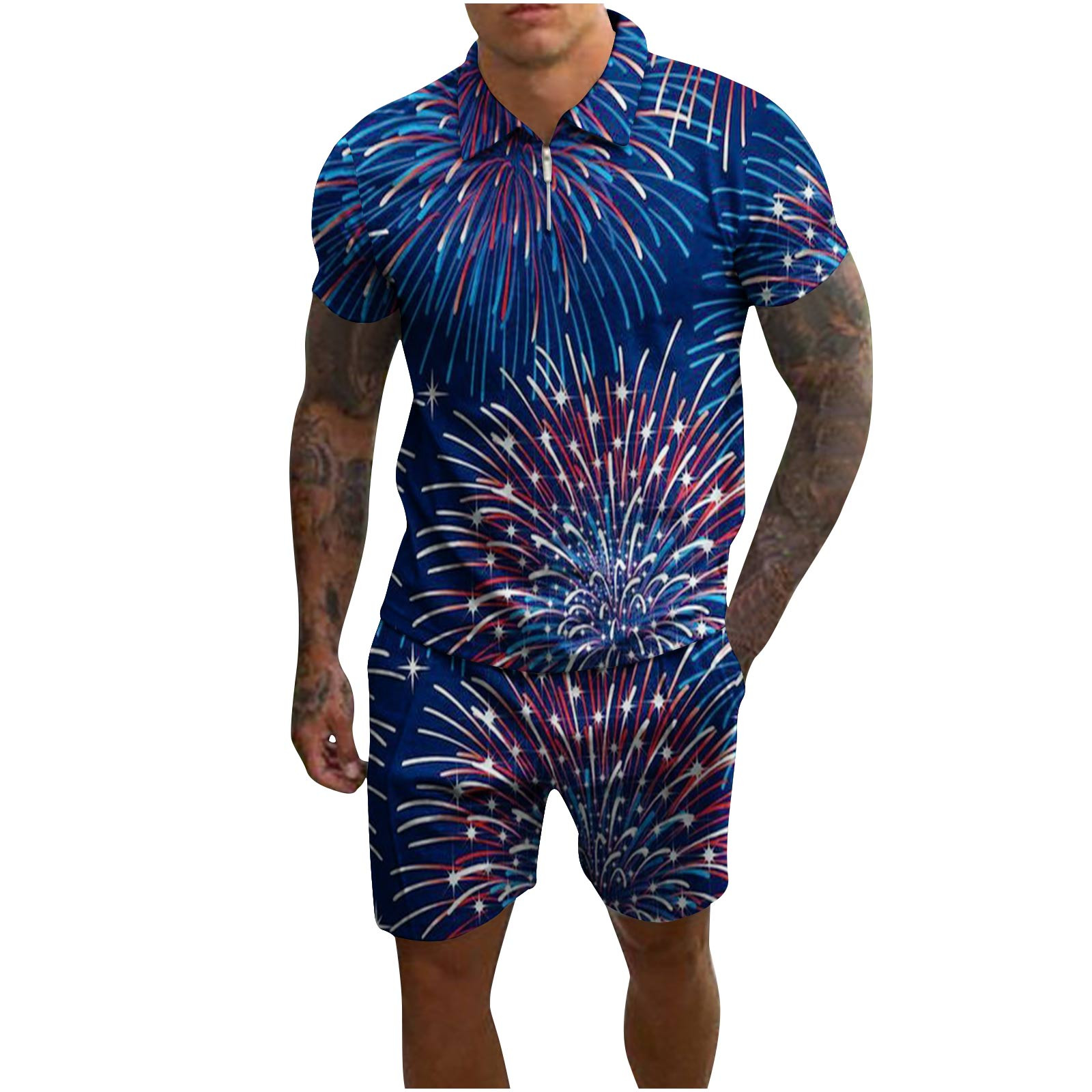 Men's Cropped Blazer Polo Shirt Two Piece Suit Summer 2024 Patriotic ...