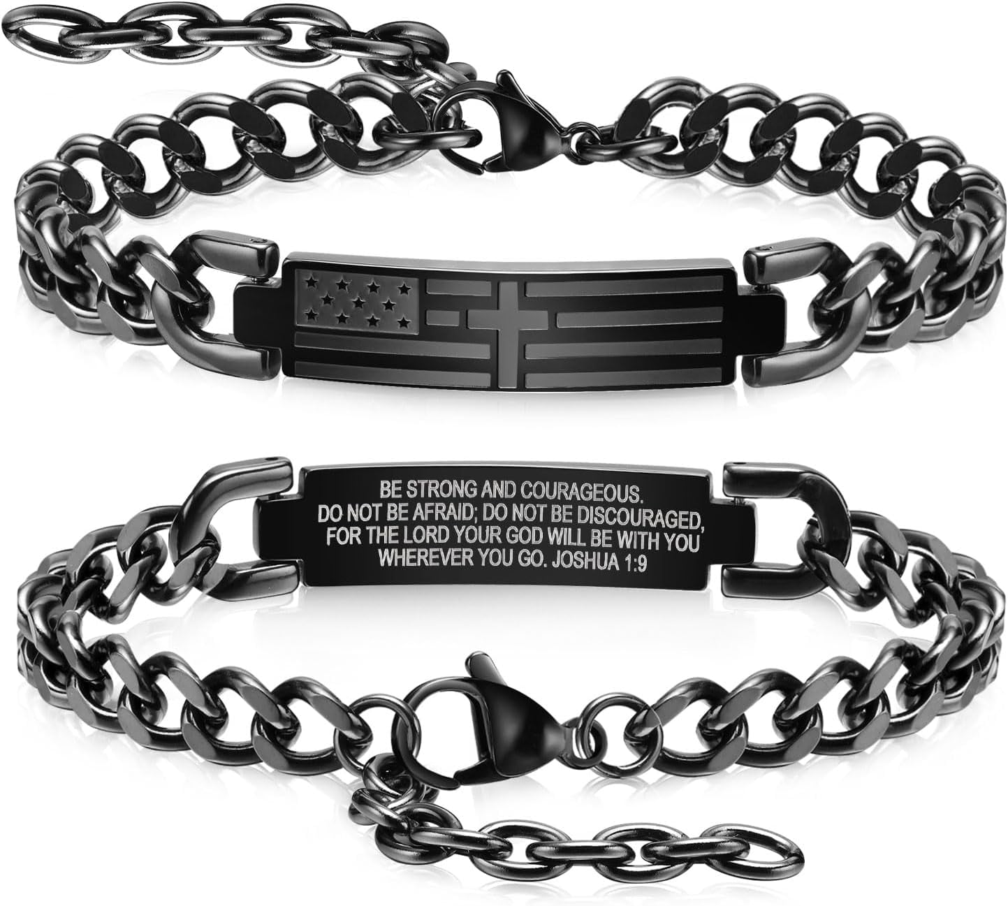 Men's Cross Bracelet - Black Bible Verse Stainless Steel Chain Men's ...