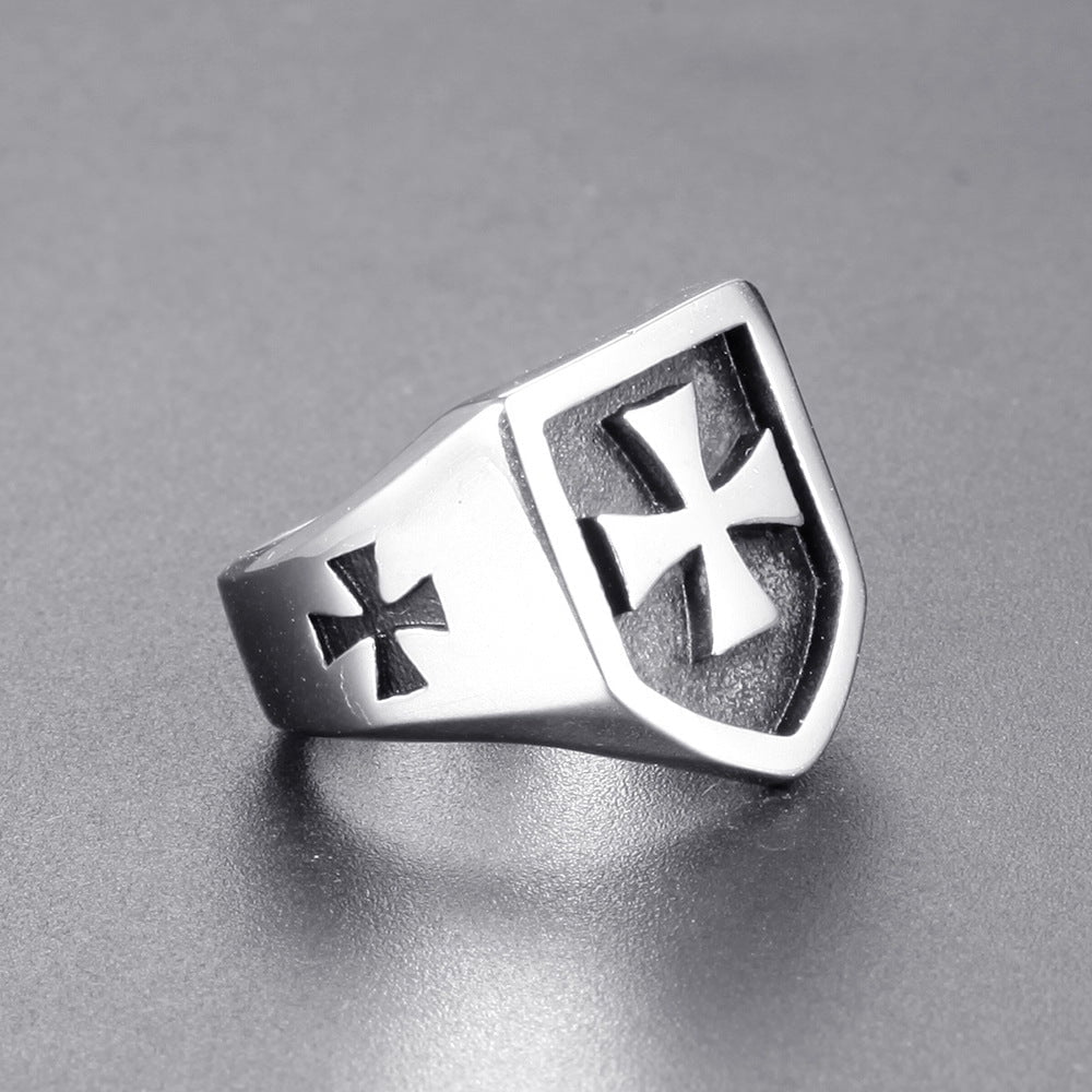 Men's Cross Ring Titanium Steel Band Handmade European Geometry Rings ...