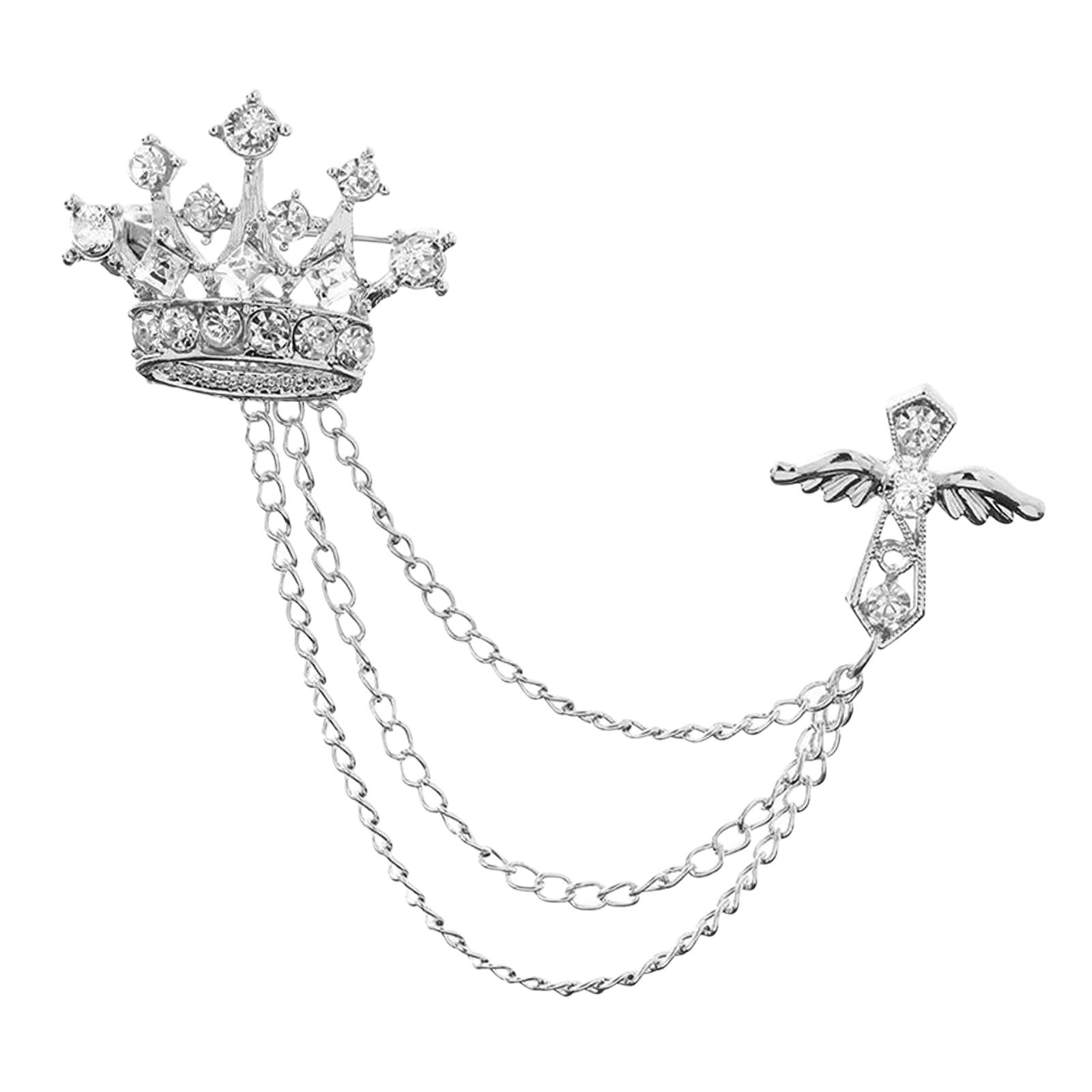Men's Crown Brooch Lapel Pin Badge Hanging Chains Brooches Pin for ...