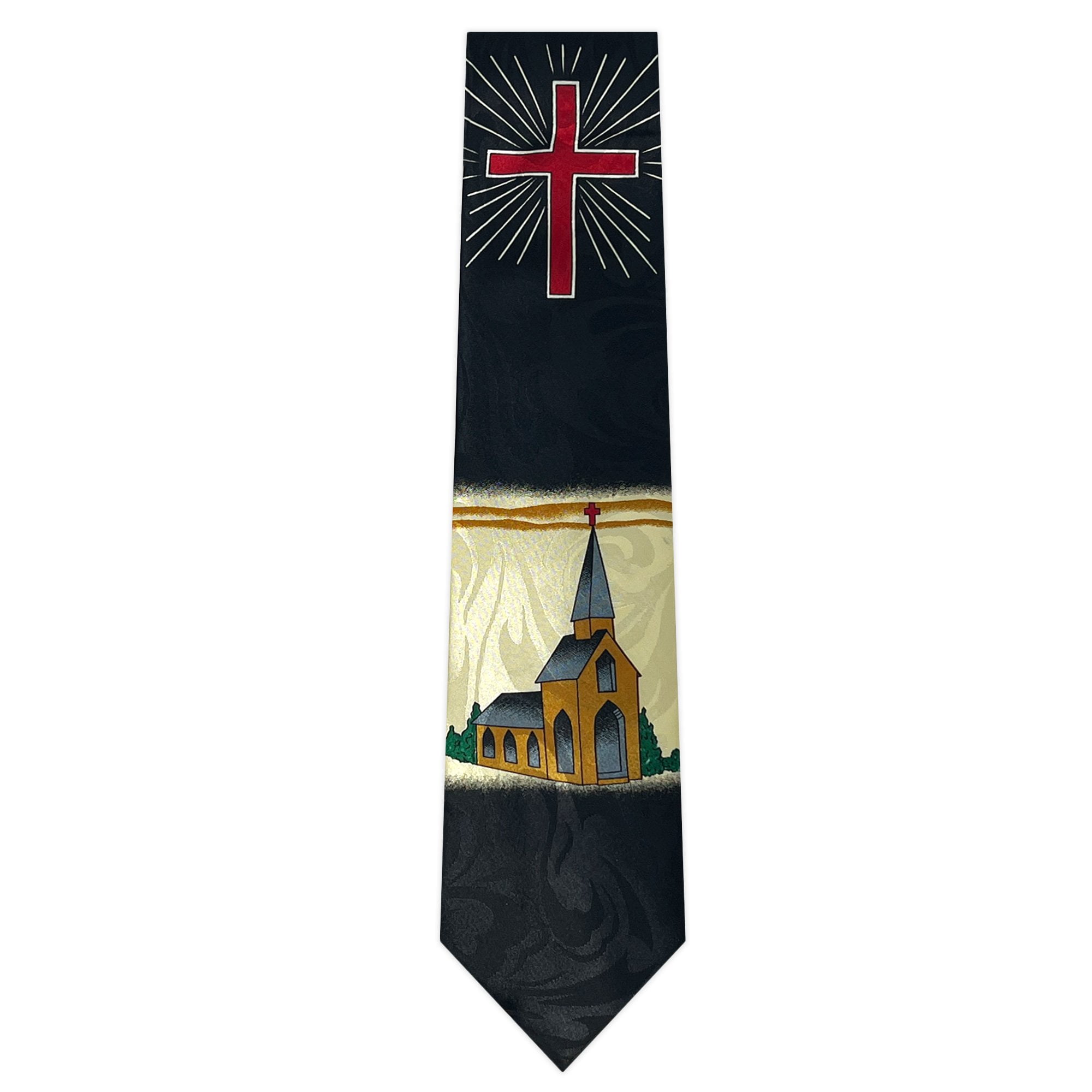 Men's Crucifix and Church Pattern Novelty Regular Length Neck Tie ...