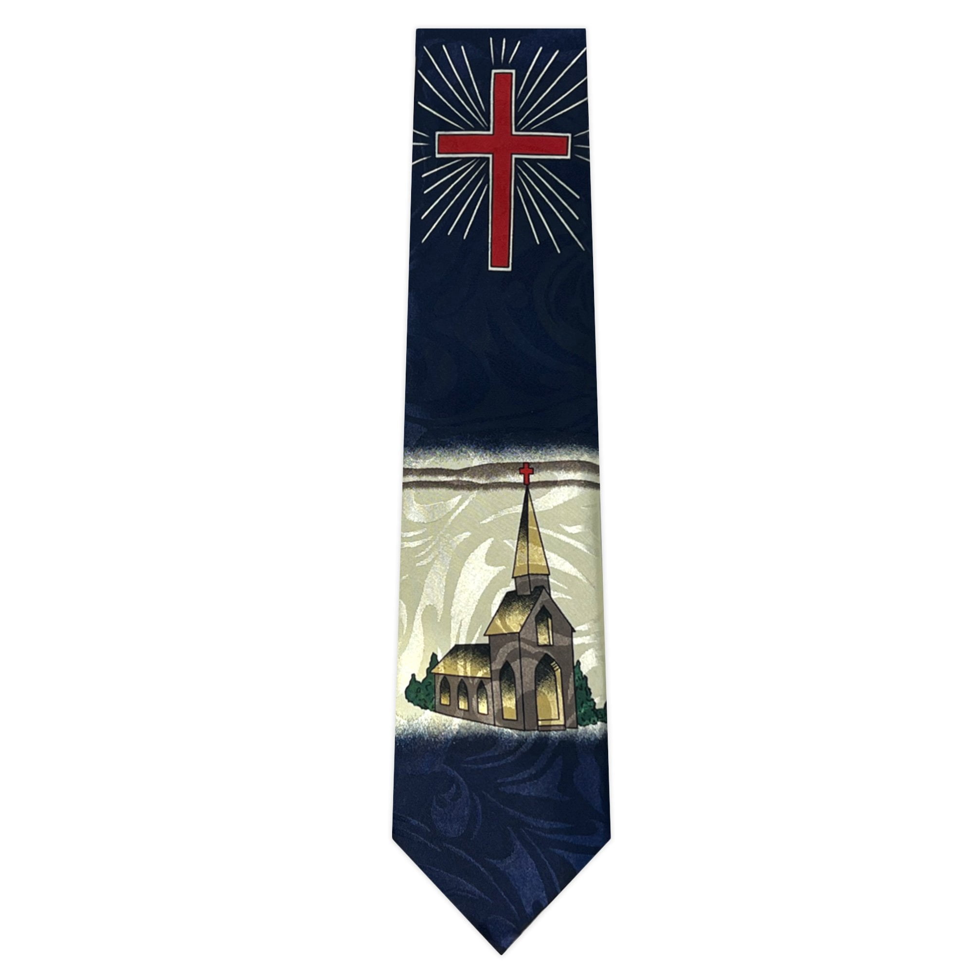 Men's Crucifix and Church Pattern Novelty Regular Length Neck Tie ...