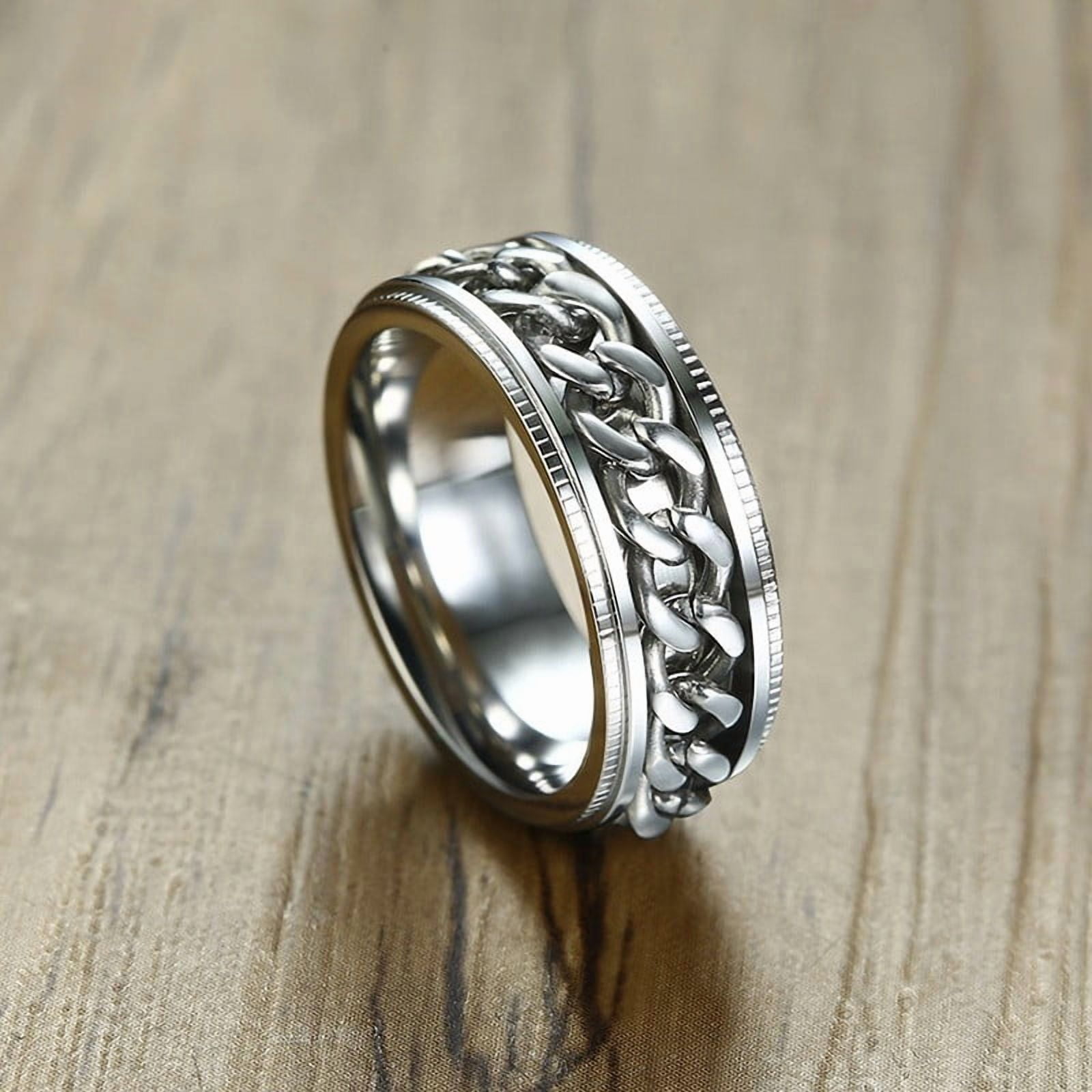 Men's Cuba Chain Spinner Ring 8mm 14K White Gold Wedding Band Silver ...