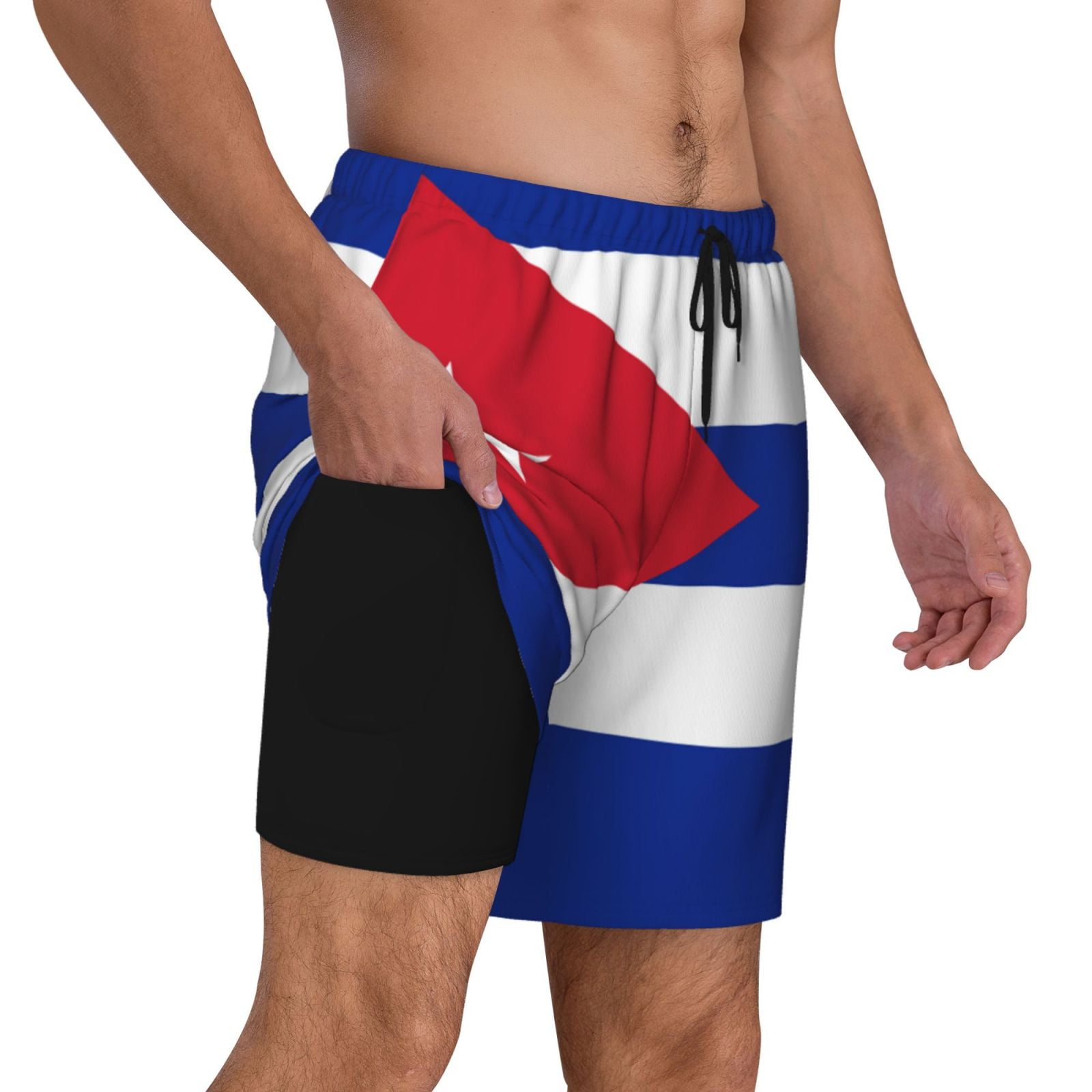 Men's Cuba Flag Swim Trunks with Compression Liner Bathing Suit ...
