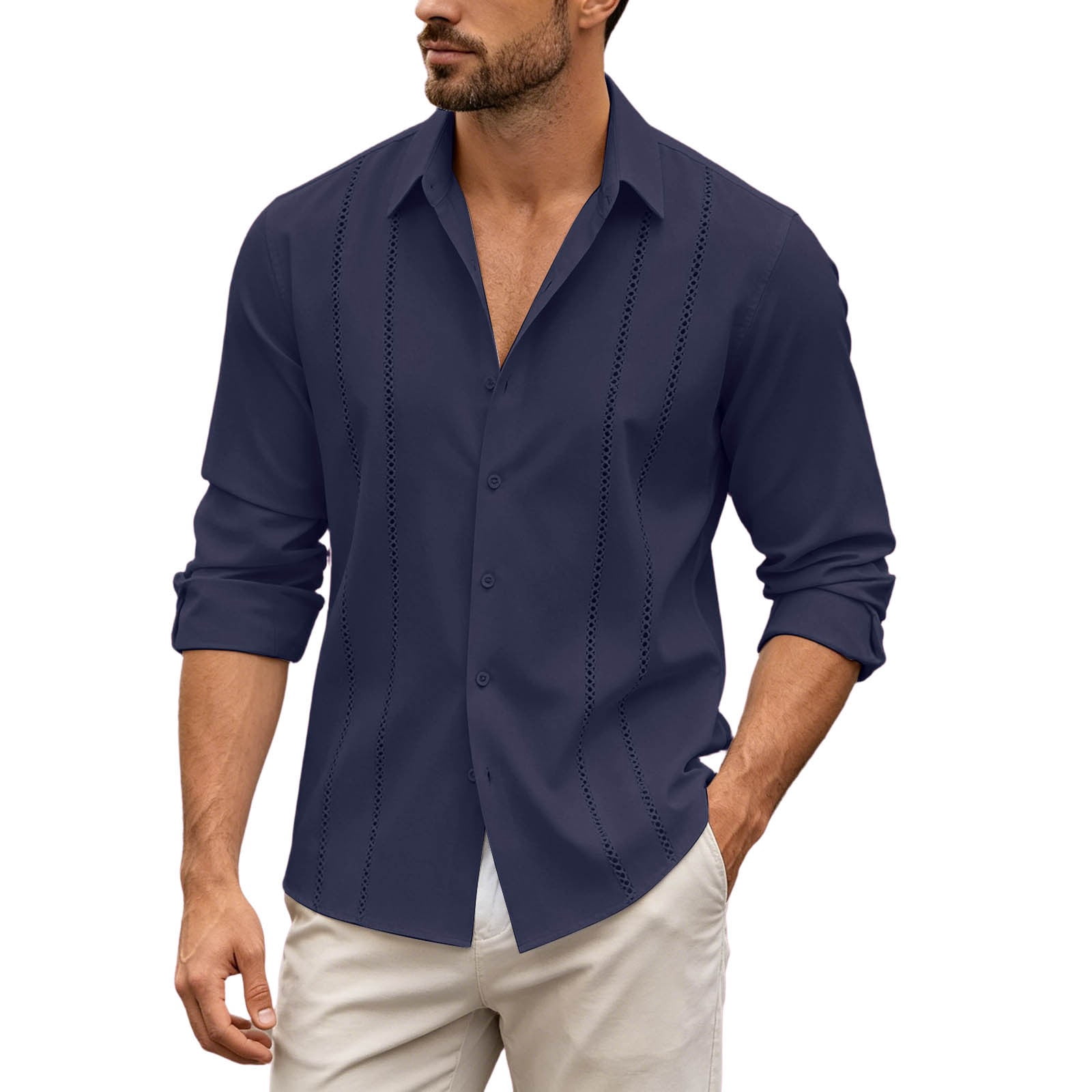 Men's Cuban Guayabera Shirt Short Sleeve Button Down Shirts Long Sleeve ...