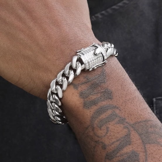 Men's Cuban Link Chain Titanium Steel Silver - Walmart.com