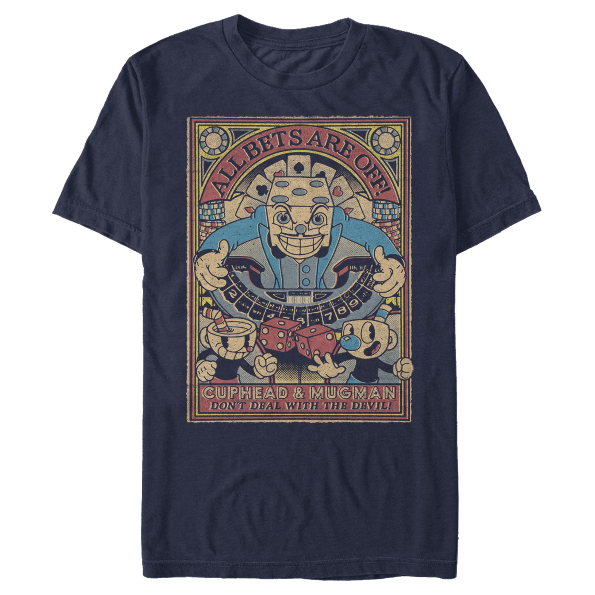Men's Cuphead King Dice All Bets Are Off Poster Graphic Tee Navy Blue ...