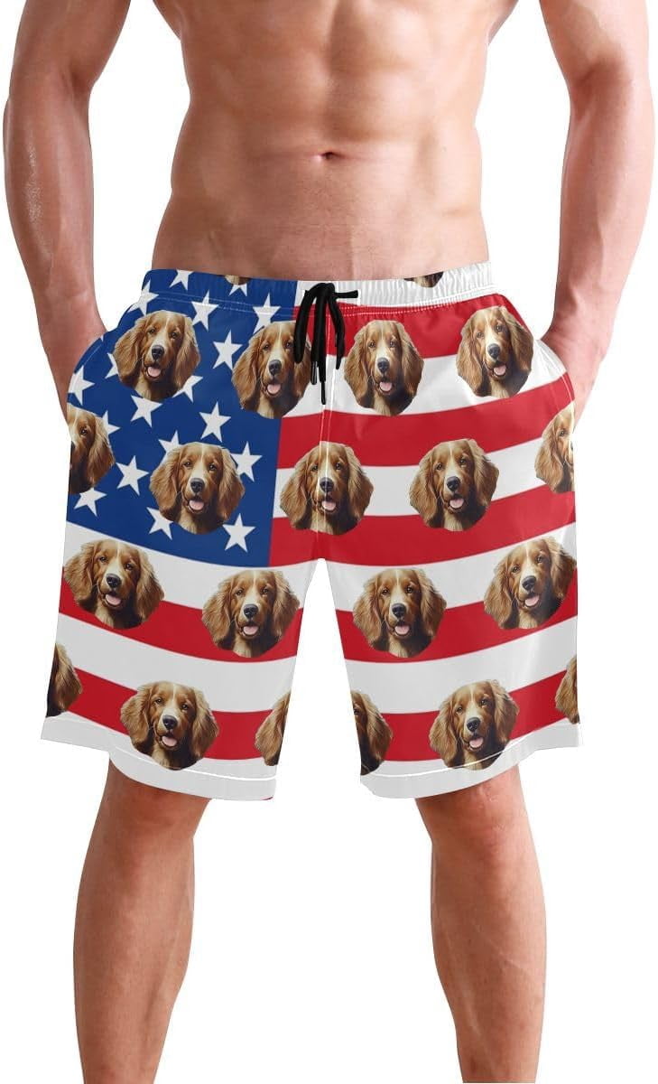 Men's Custom Face American Flag Swim Trunks by Customized Photo Quickly ...