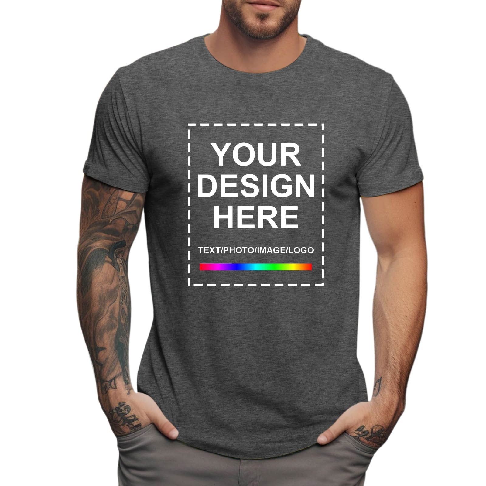 Men's Custom Short-Sleeved T-Shirts, Casual Round-Neck Plus Size DIY T ...