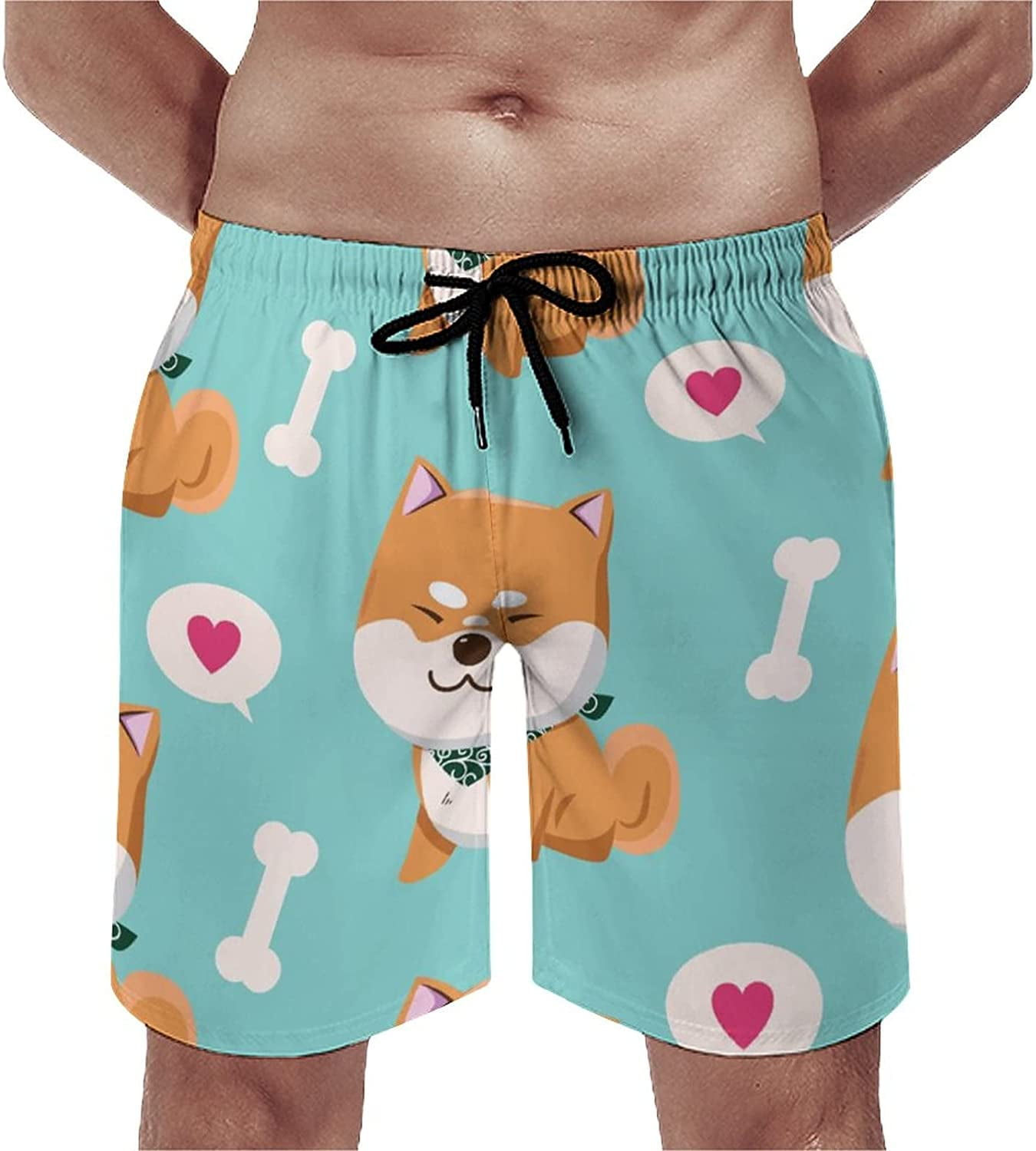 Men's Cute Dog Heart Print Swim Trunks Quick Dry Swim Shorts Bathing ...