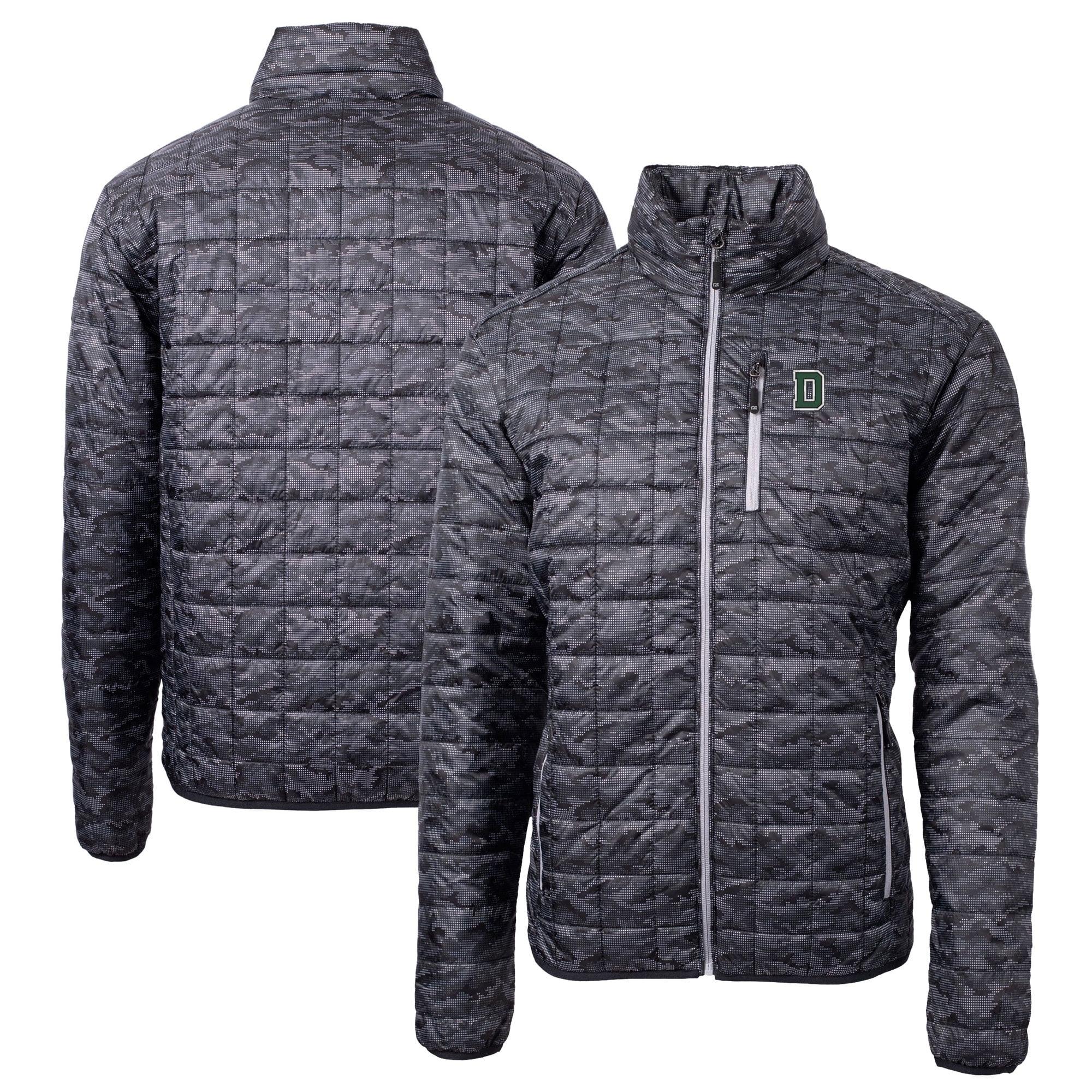 Men's Cutter & Buck Black Dartmouth Big Green Rainier Primaloft Eco Full-Zip Hooded Jacket ...