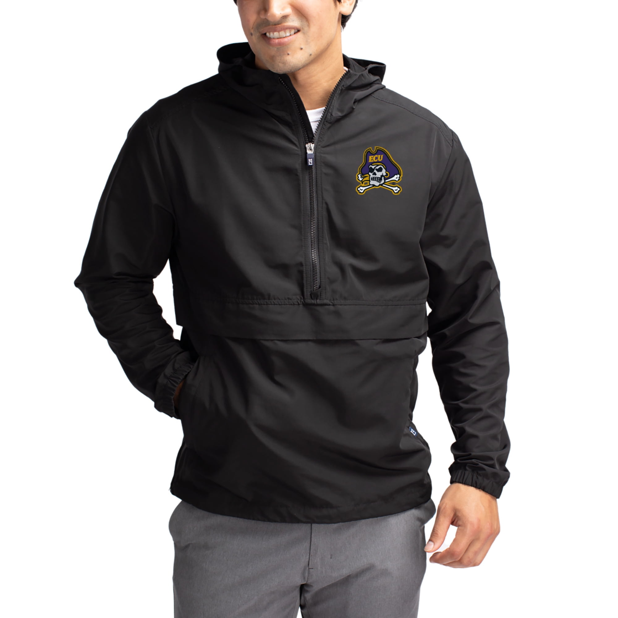 Men's Cutter & Buck Black ECU Pirates Charter Eco Recycled Half-Zip ...