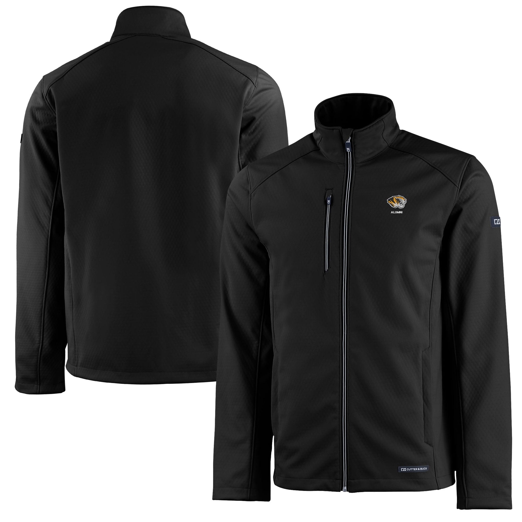 Men's Cutter & Buck Black Missouri Tigers Alumni Logo Evoke Eco Softshell Recycled Full-Zip ...