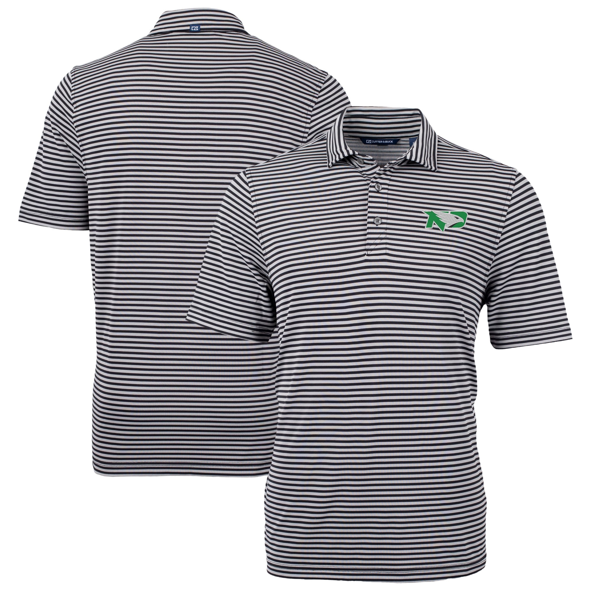 Men's Cutter & Buck Black North Dakota Virtue Eco Pique Stripe Recycled ...