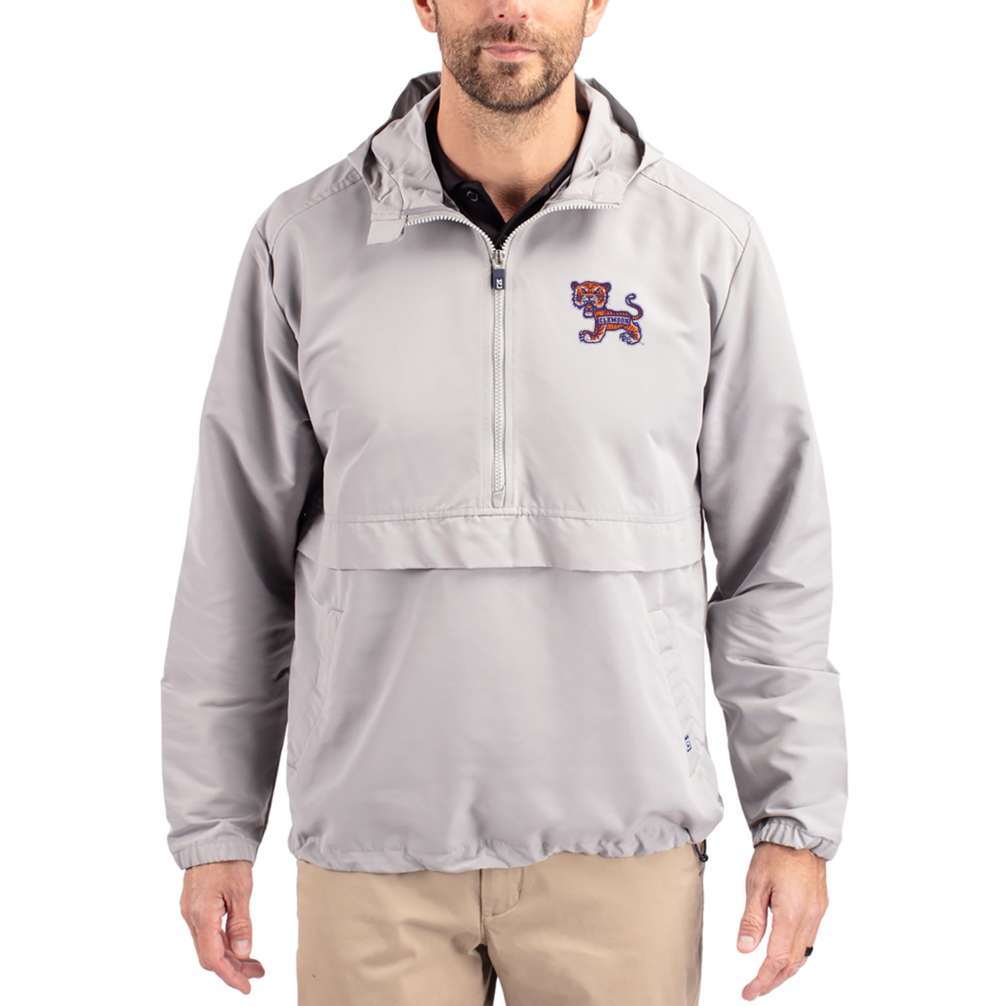 Men's Cutter & Buck Gray Clemson Tigers Charter Eco Recycled Half-Zip ...