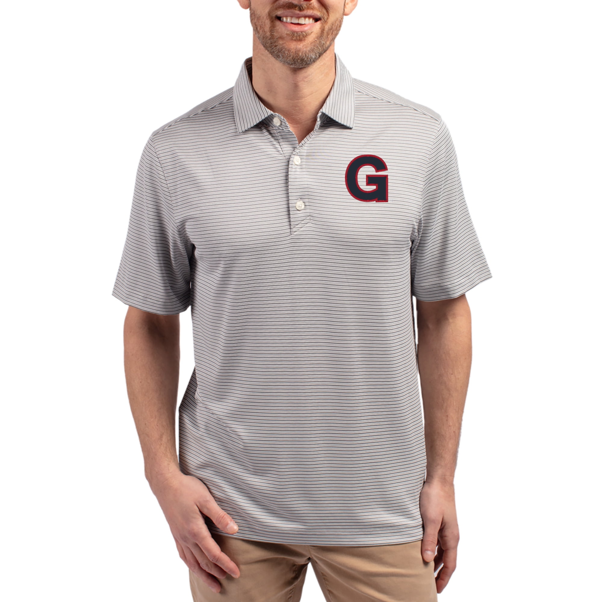 Men's Cutter & Buck Gray Gonzaga Bulldogs Forge Alumni Eco Double Stripe Stretch Recycled Polo ...