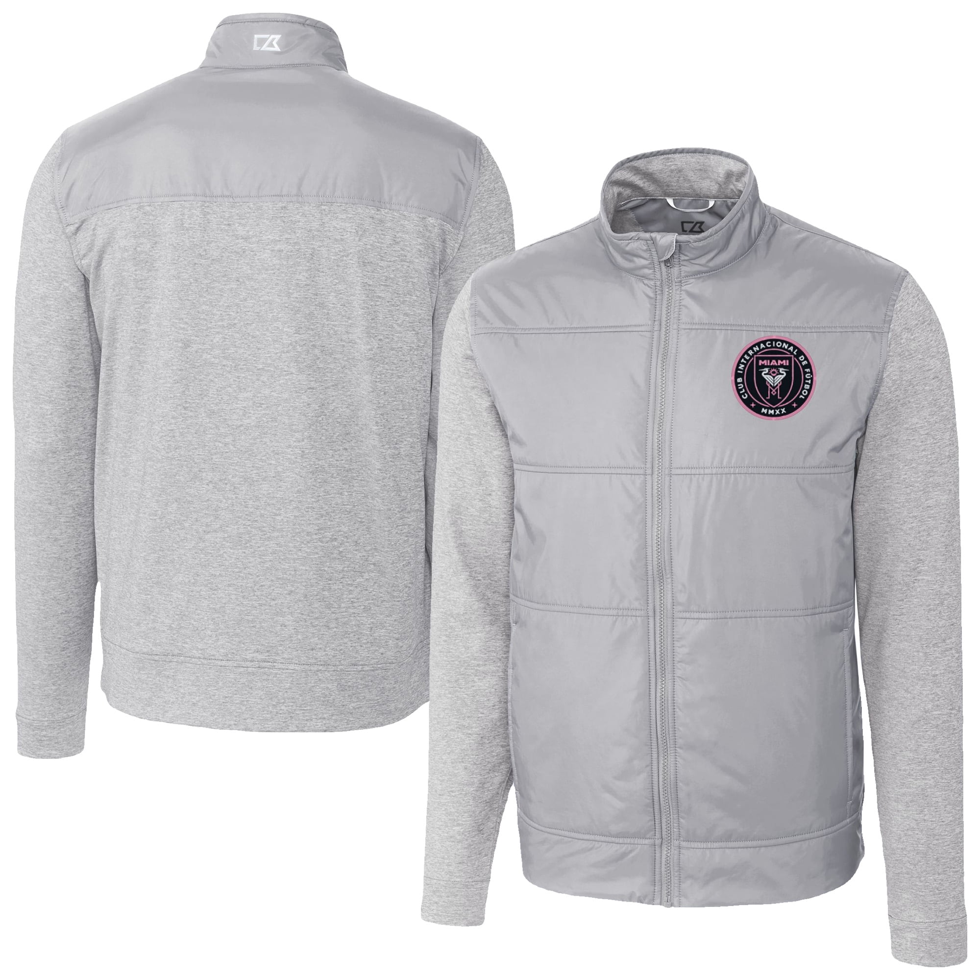Men's Cutter & Buck Gray Inter Miami CF Stealth Hybrid Quilted Full-Zip ...