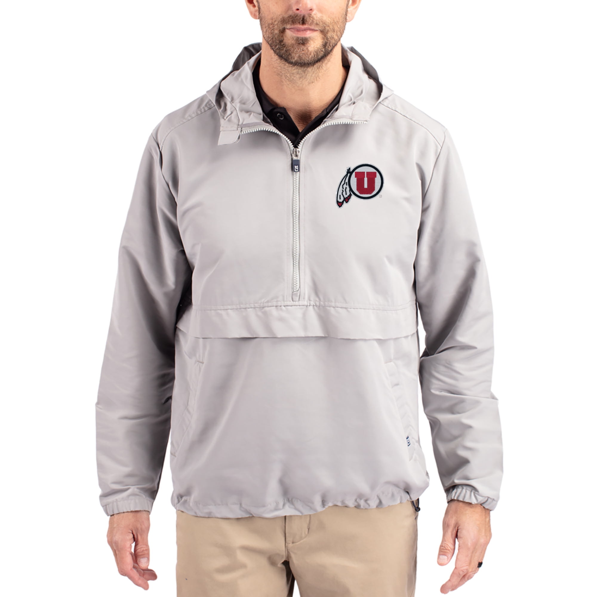 Men's Cutter & Buck Gray Utah Utes Charter Eco Recycled Half-Zip Anorak ...