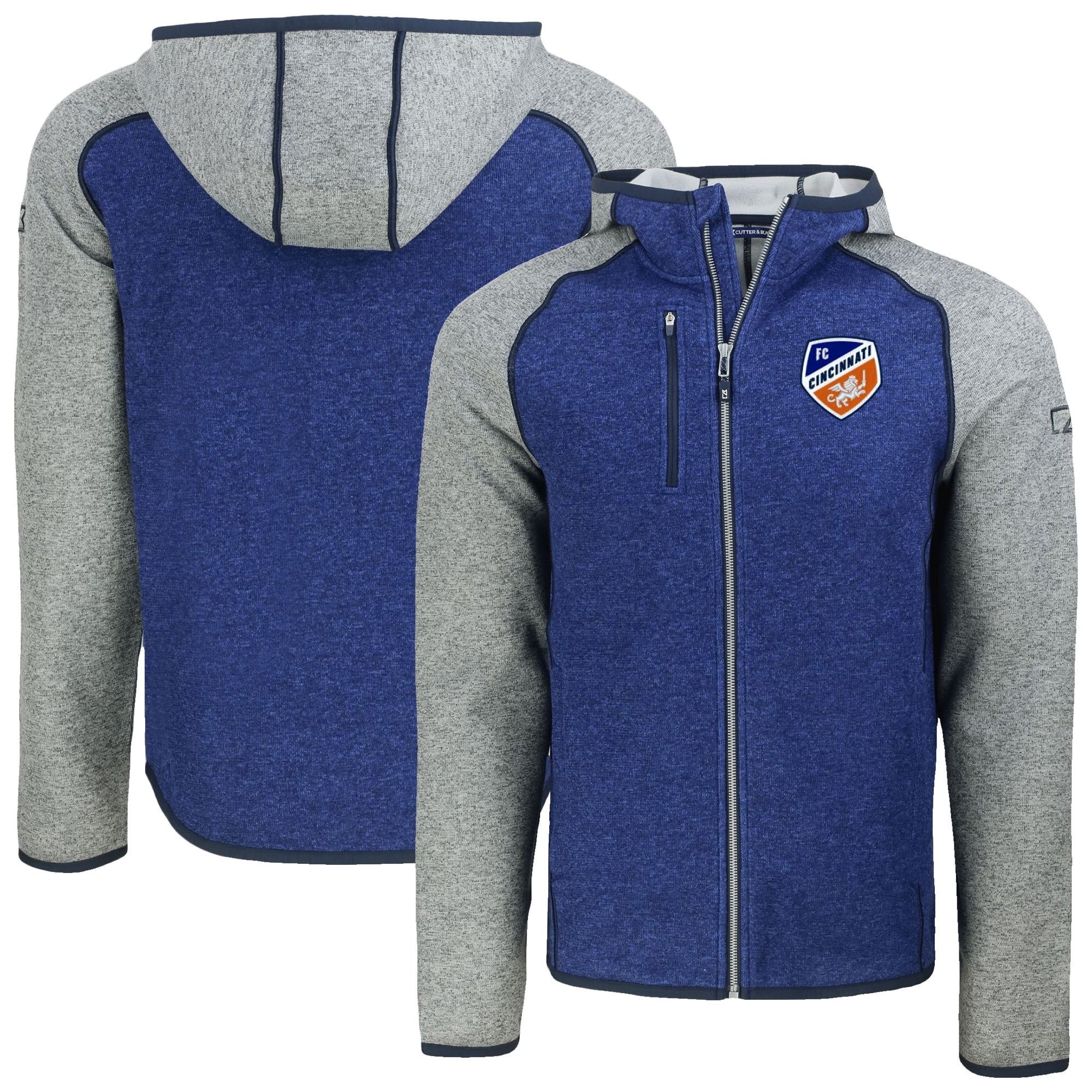 Men's-Cutter & Buck Heather Blue FC Cincinnati Mainsail Full-Zip Hooded ...
