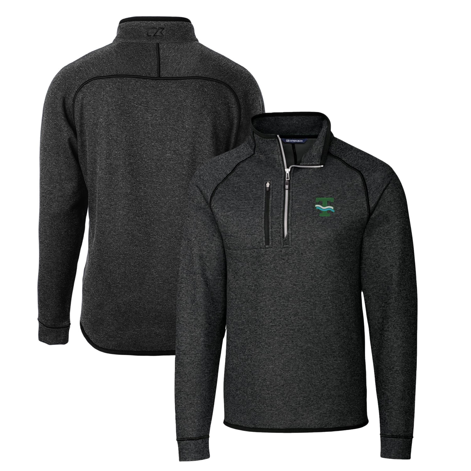 Men's Cutter & Buck Heather Charcoal Tulane Green Wave Mainsail Sweater ...