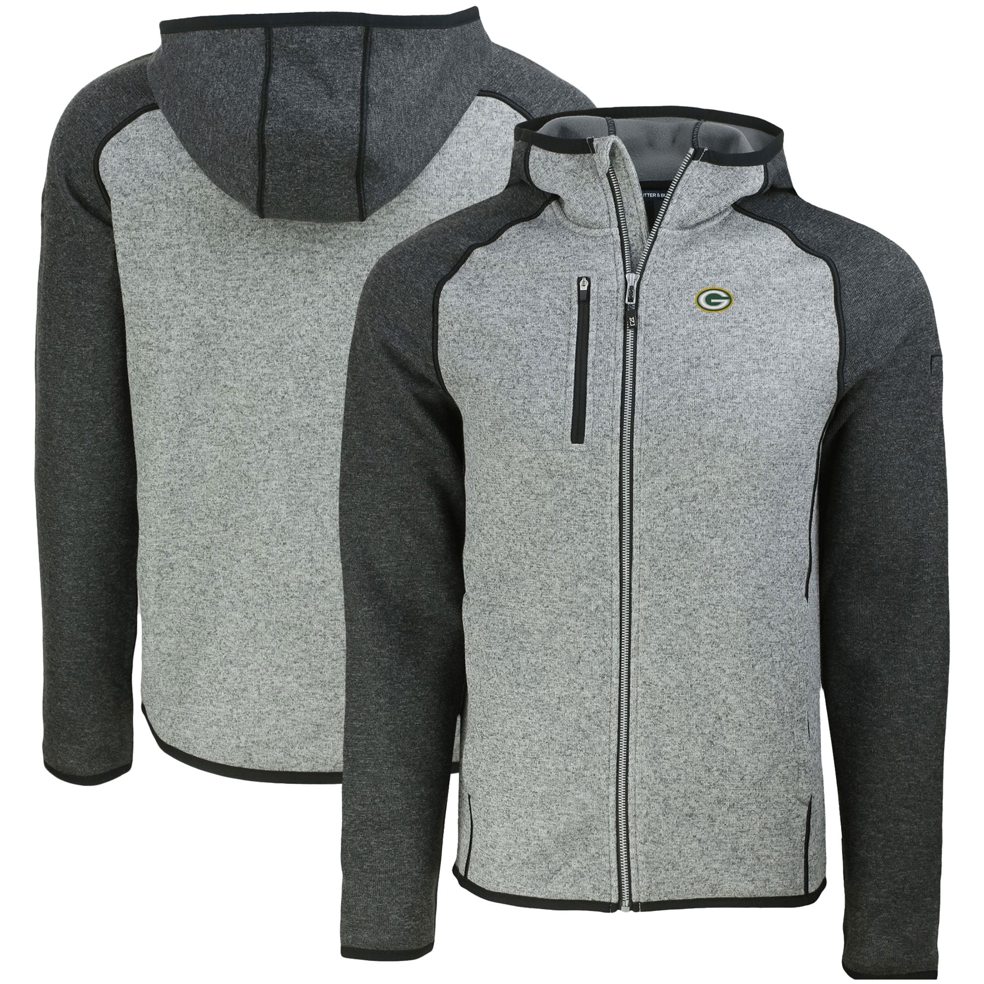 Men's Cutter & Buck Heather Gray Green Bay Packers Mainsail Full-Zip ...
