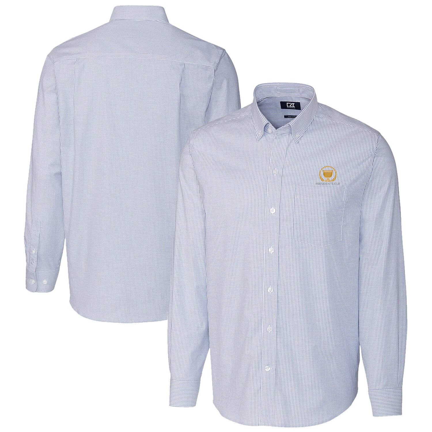 Men's Cutter & Buck Light Blue/White Presidents Cup Oxford Stripe Long ...