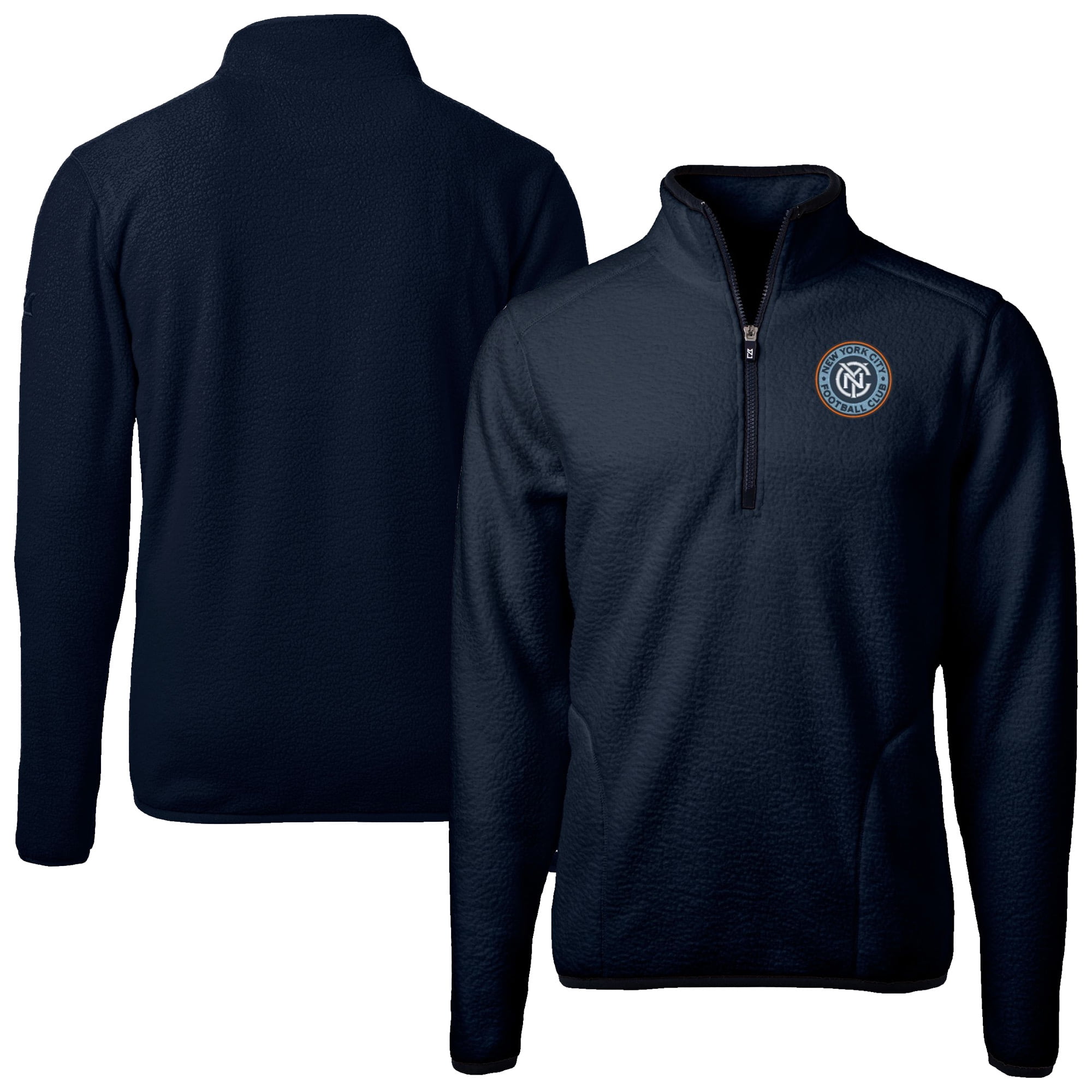 Men's Cutter & Buck Navy New York City FC Cascade Eco Fleece Quarter ...
