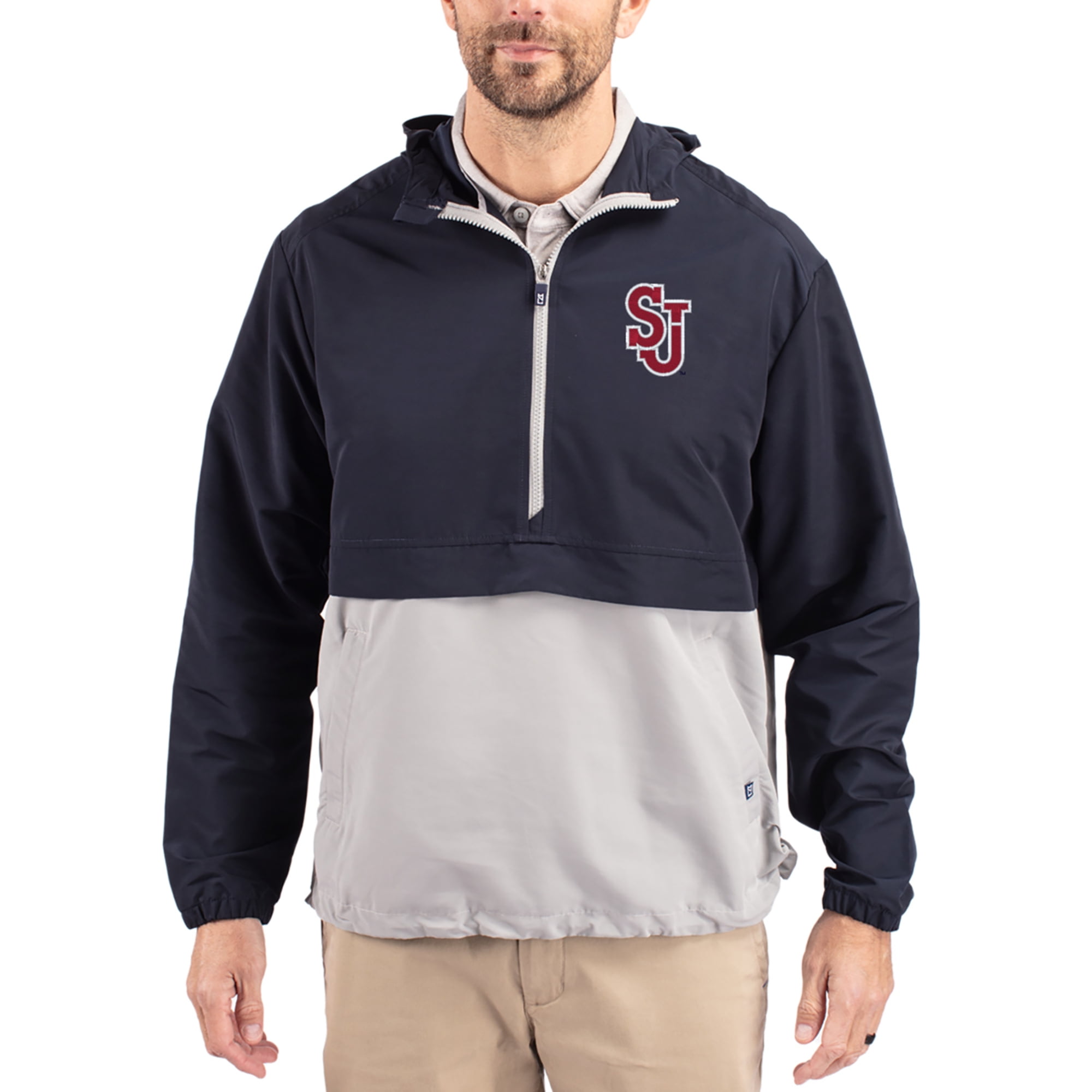 Men's Cutter & Buck Navy St. John's Red Storm Charter Eco Recycled Half ...