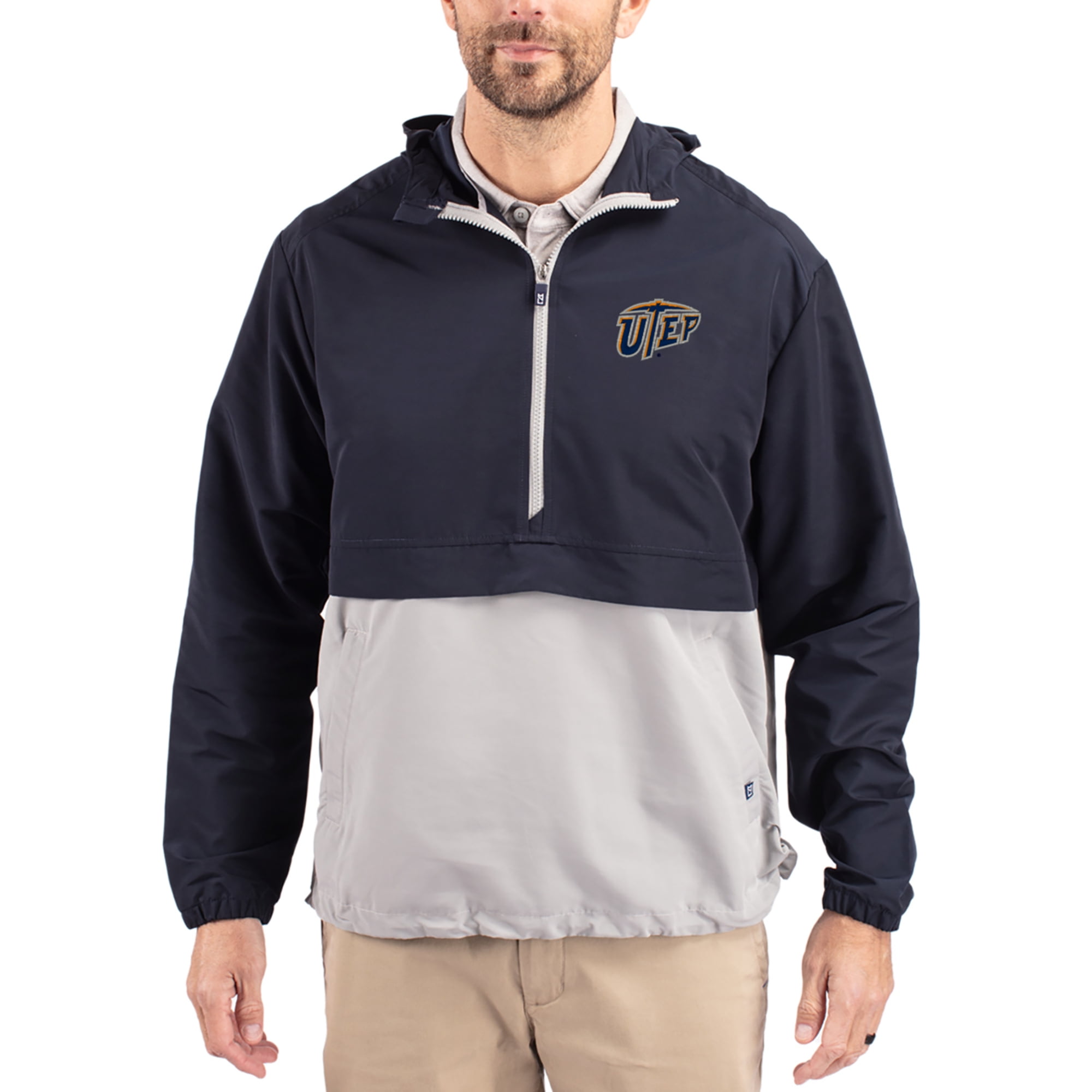 Men's Cutter & Buck Navy UTEP Miners Charter Eco Recycled Half-Zip ...