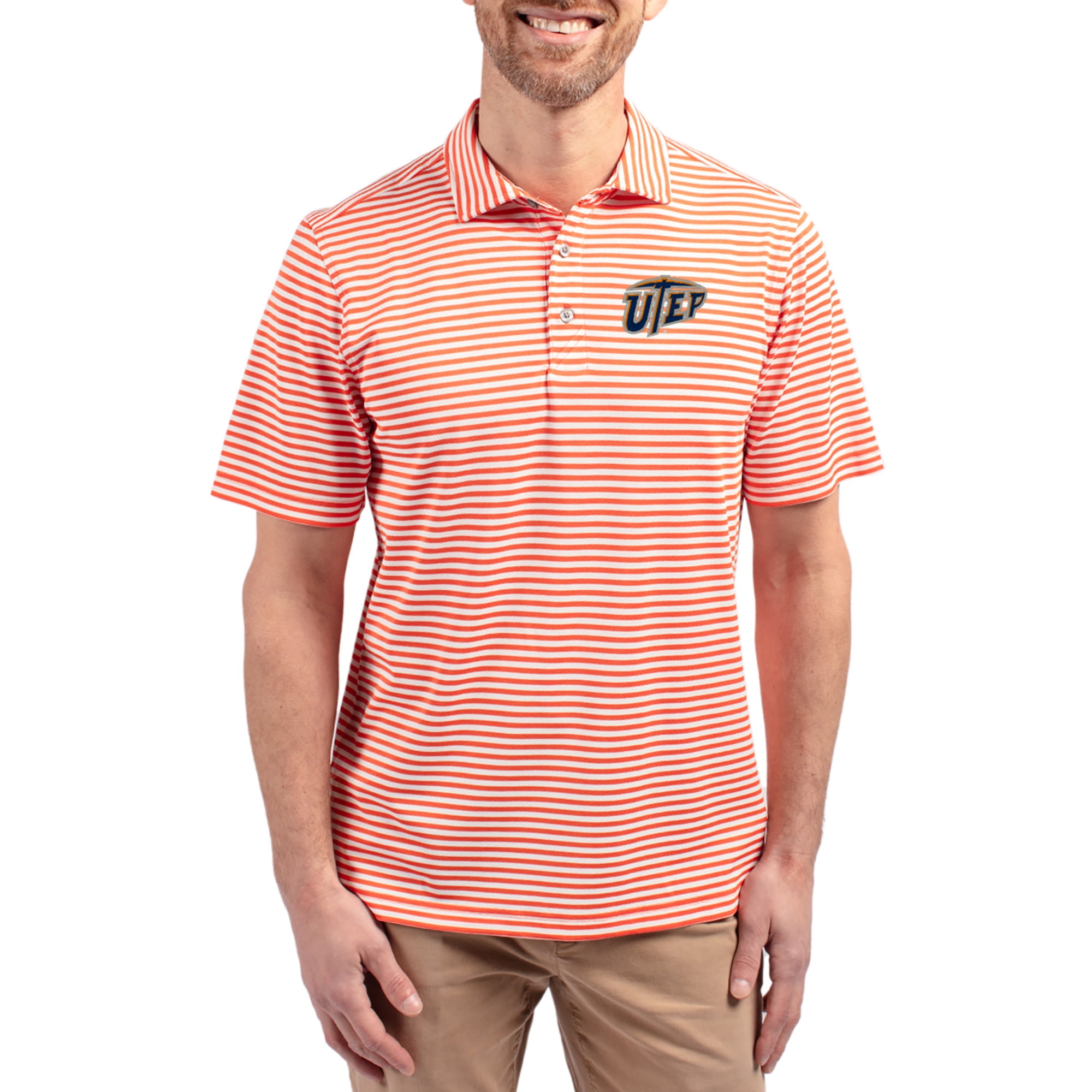 Men's Cutter & Buck Orange UTEP Miners Virtue Eco Pique Stripe Recycled ...