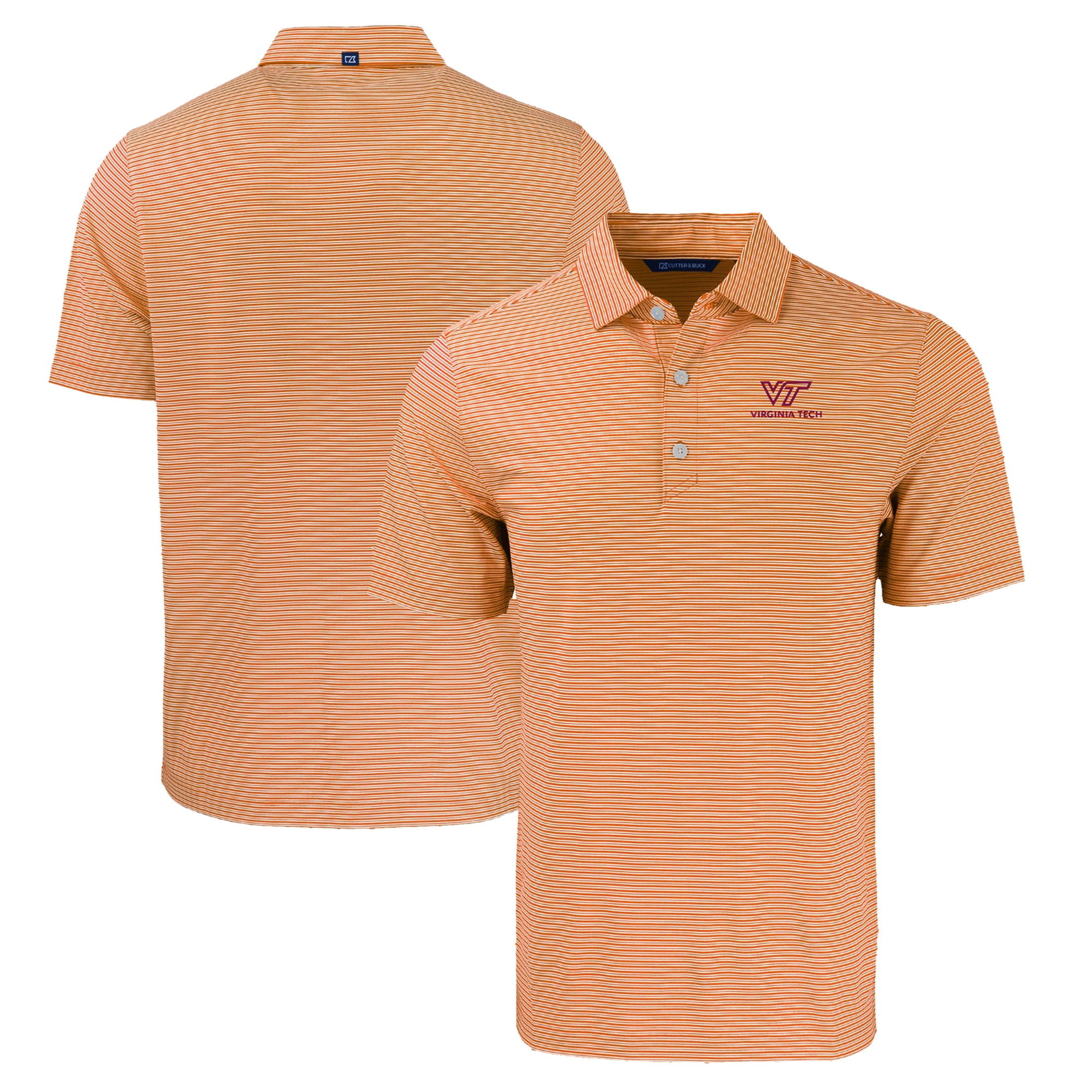 Men's Cutter & Buck Orange Virginia Tech Hokies Forge Eco Double Stripe ...