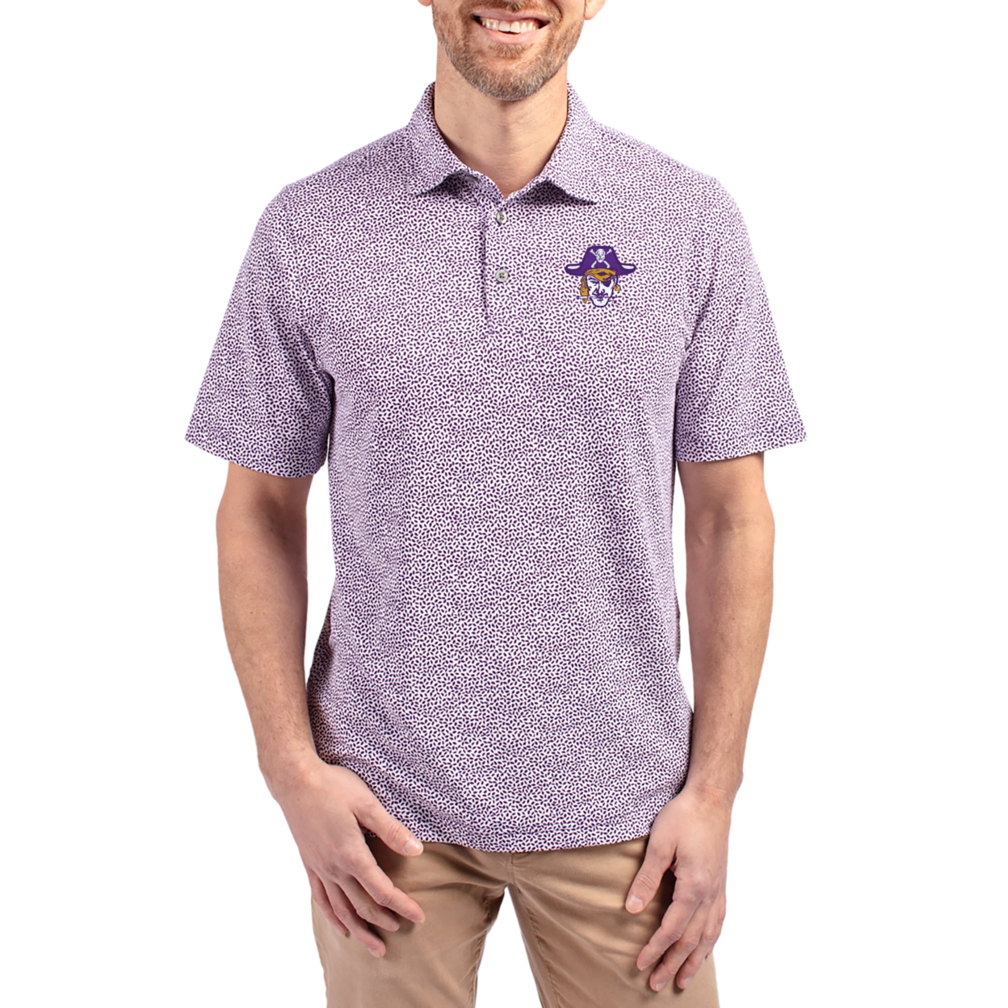 Men's Cutter & Buck Purple ECU Pirates Virtue Eco Pique Botanical Print ...
