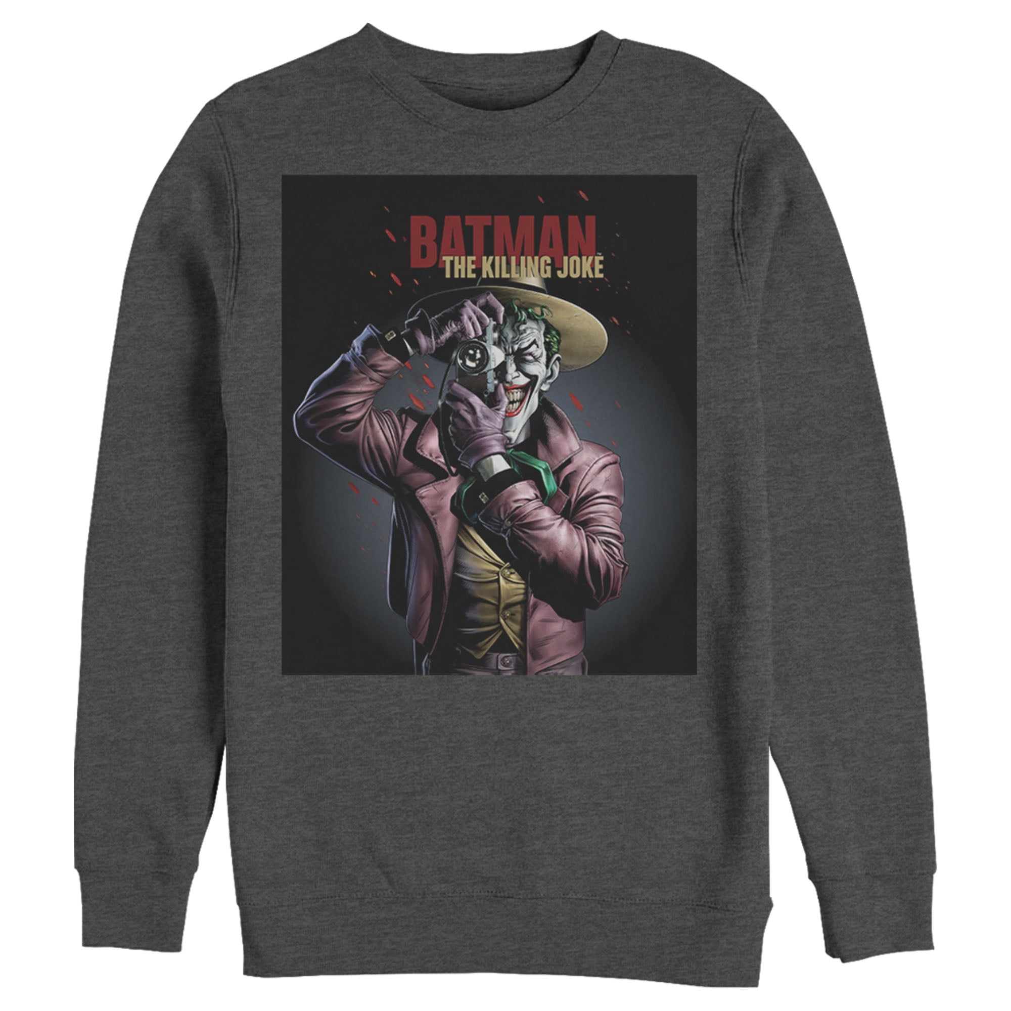 Men's Batman Joker Camera Poster Sweatshirt Charcoal Heather Medium ...