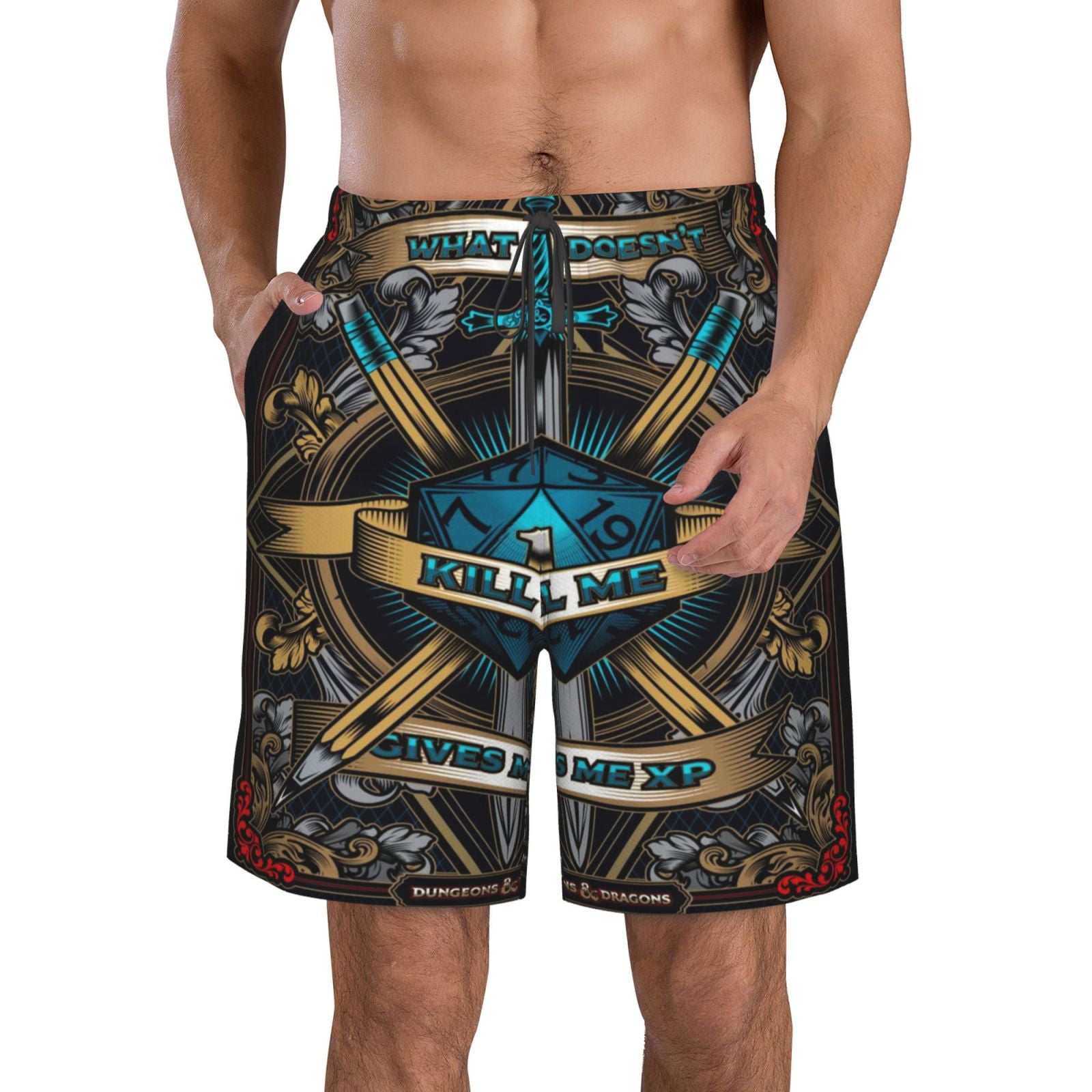 Men's DND Dungeons And Dragons Beach Shorts Hot Summer Swim Trunks ...