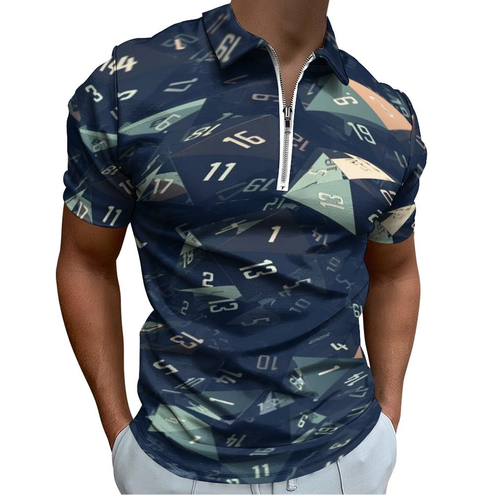 Men's DND Dungeons And Dragons Zipper Short Sleeve Printed Golf Polo ...