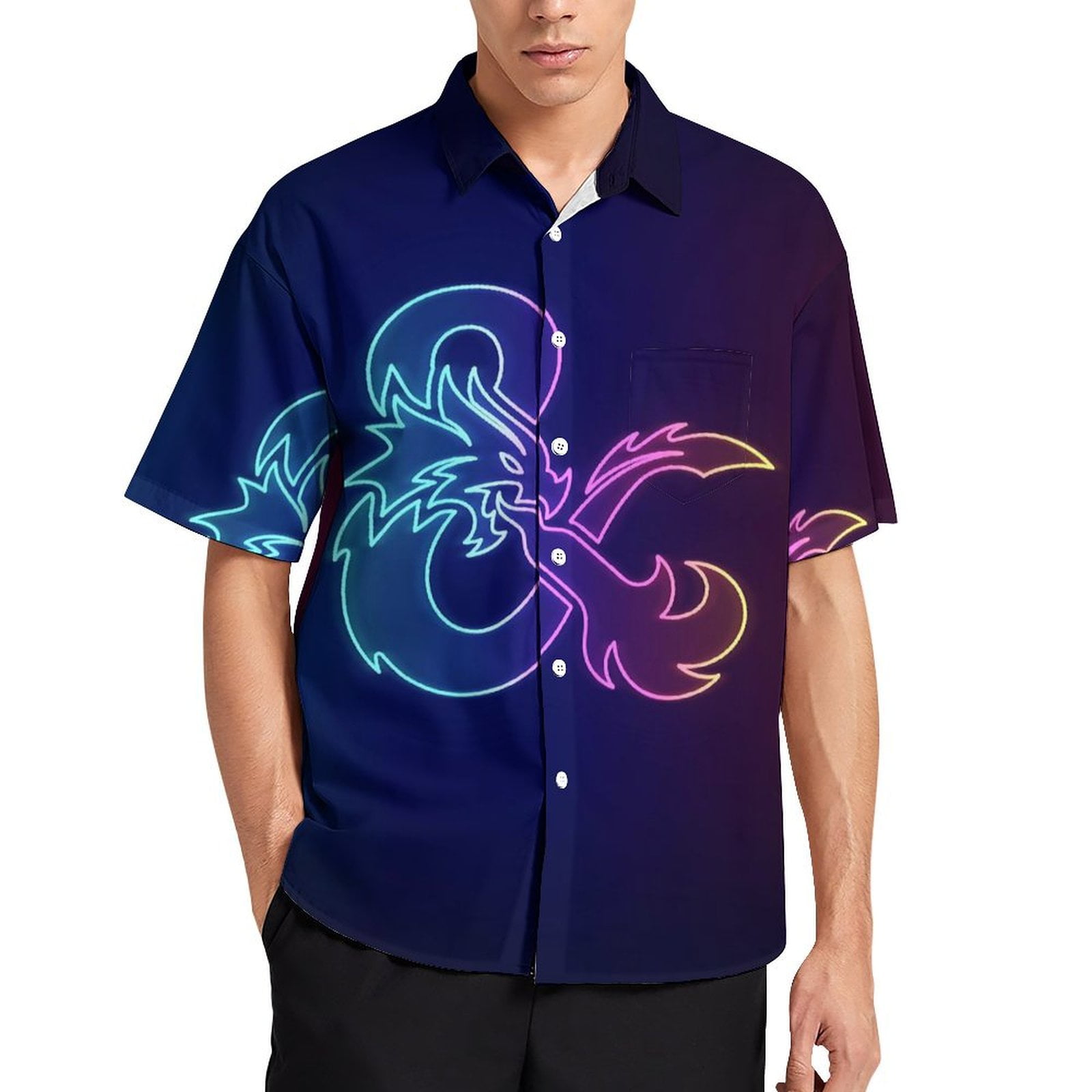 Men's DND Dungeons And DragonsHawaiian Casual Button Down Cartoon Short ...