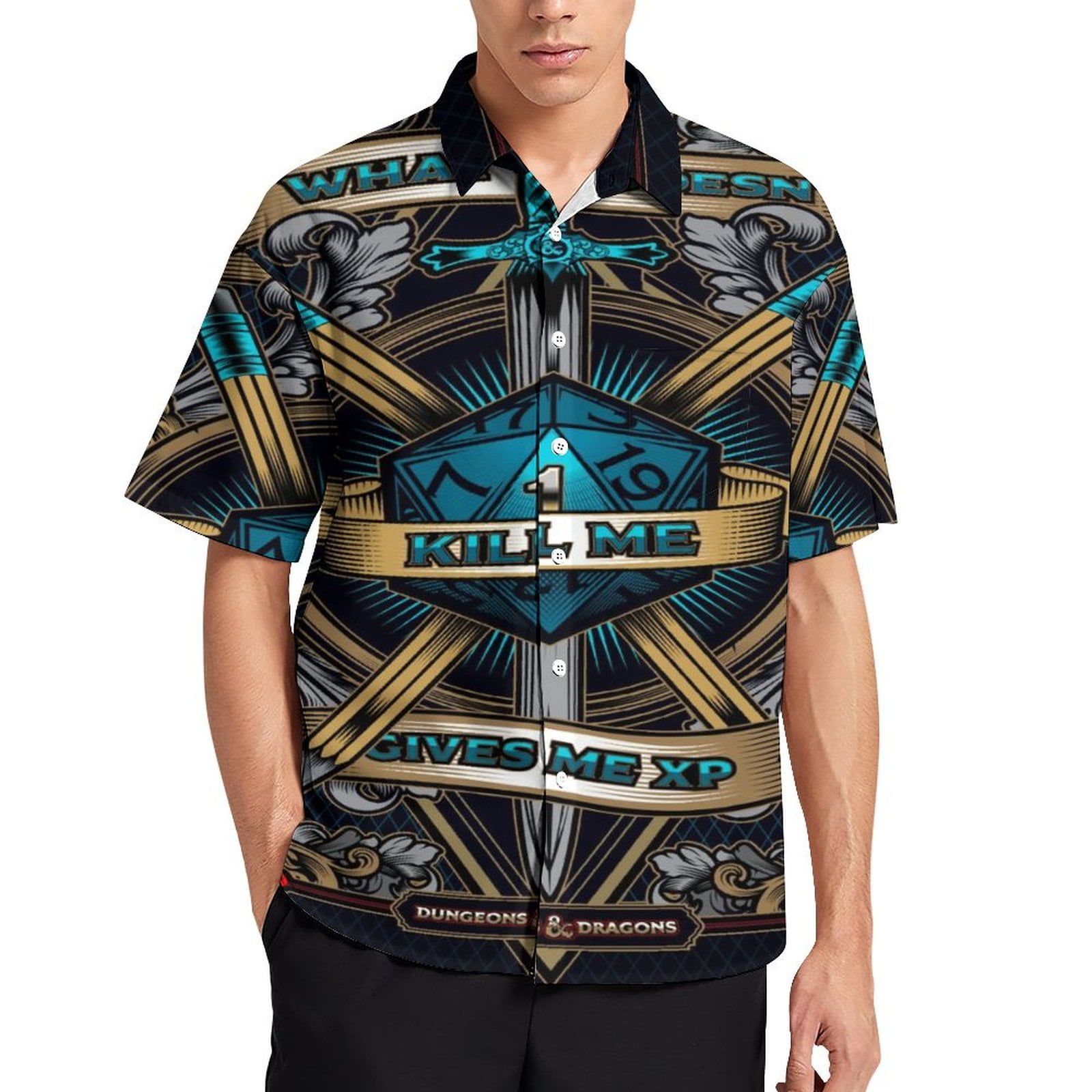 Men's DND Dungeons And DragonsHawaiian Casual Button Down Cartoon Short ...
