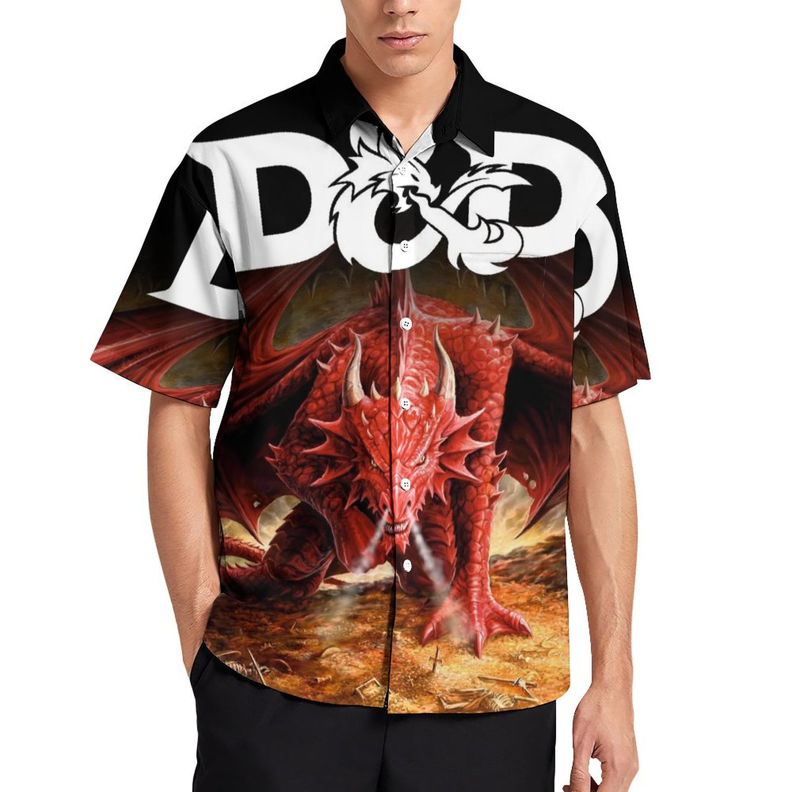 Men's DND Dungeons And DragonsHawaiian Casual Button Down Cartoon Short ...