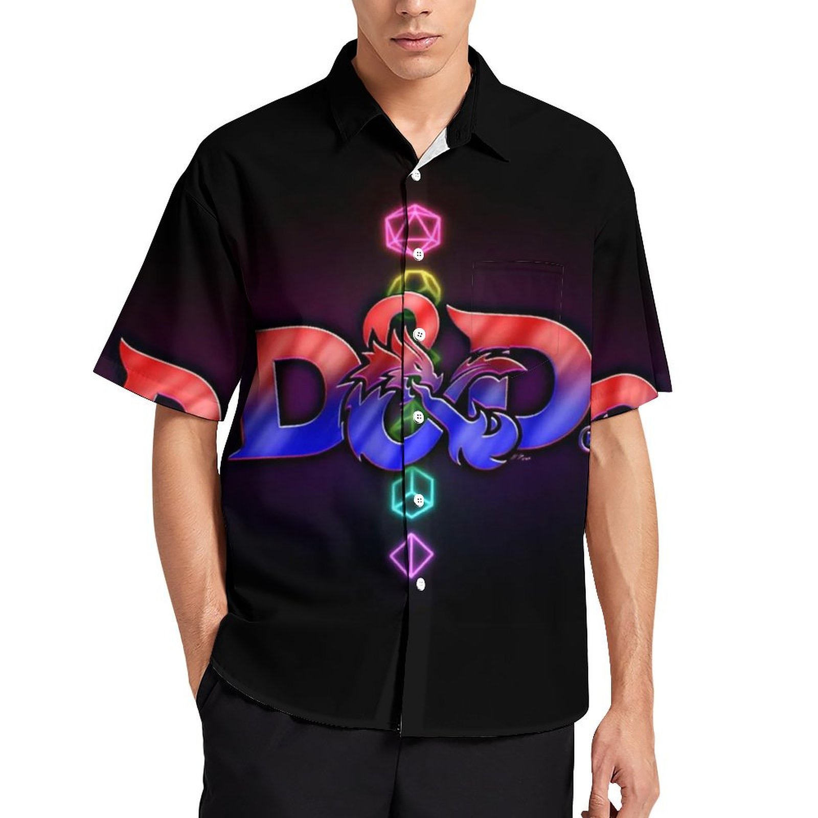 Men's DND Dungeons And DragonsHawaiian Casual Button Down Cartoon Short ...