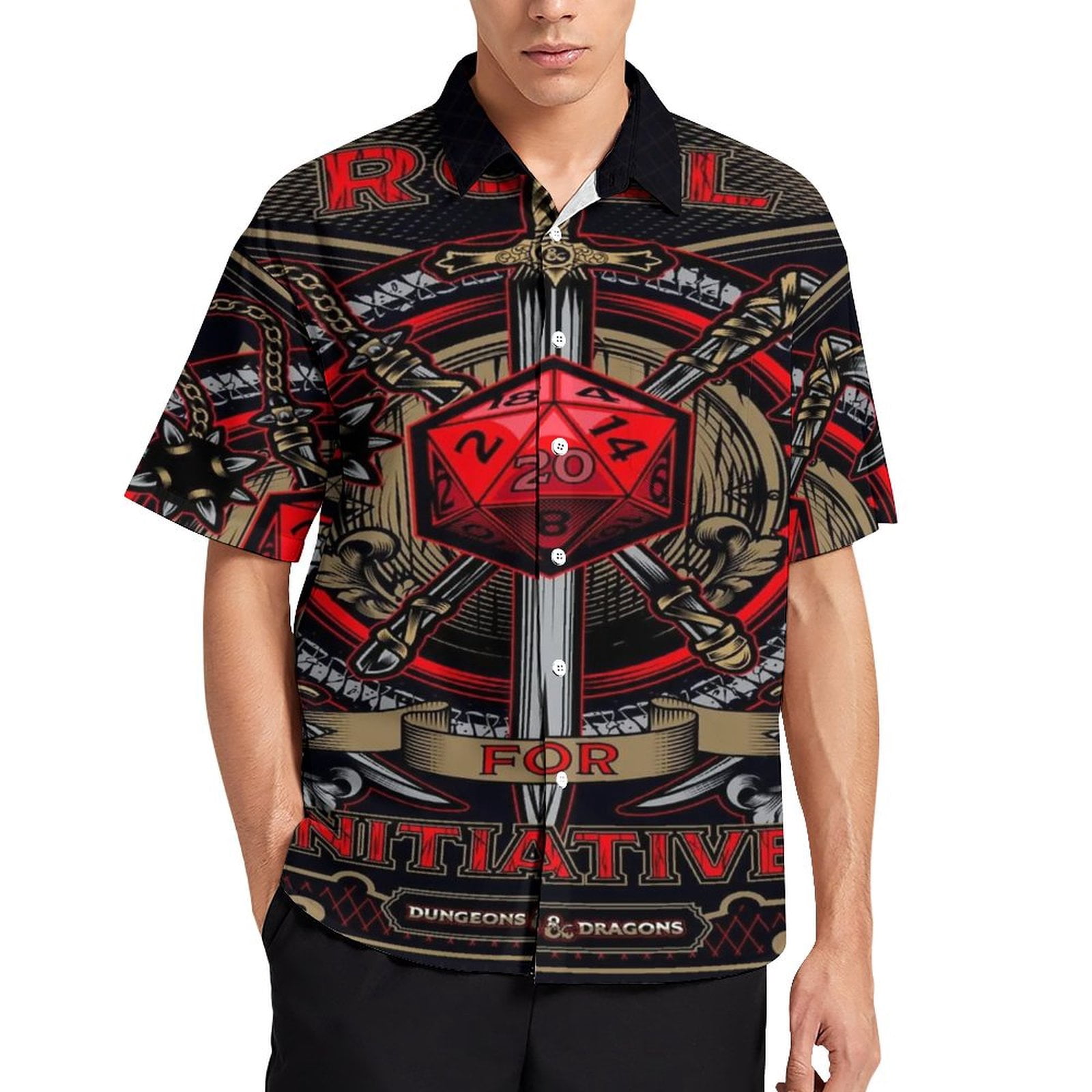 Men's DND Dungeons And DragonsHawaiian Casual Button Down Cartoon Short ...