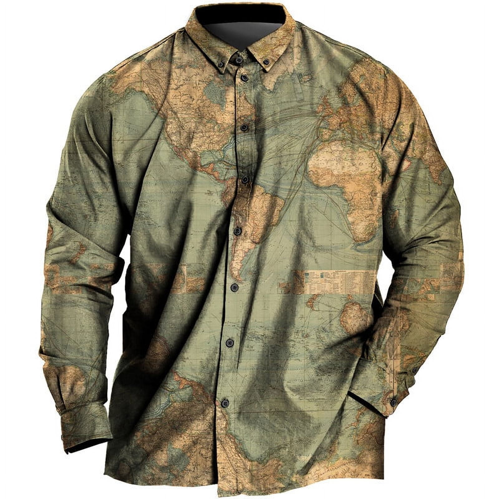 Men's Daily Casual Vintage World Map 3D Printed Shirt Long Sleeve ...