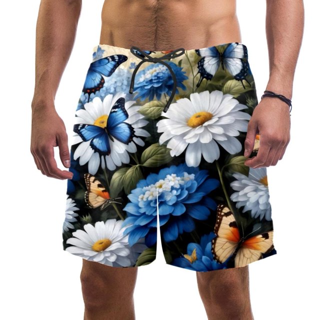 Mens Daisies Flower Butterfly Swim Trunks Quick Dry Board Shorts