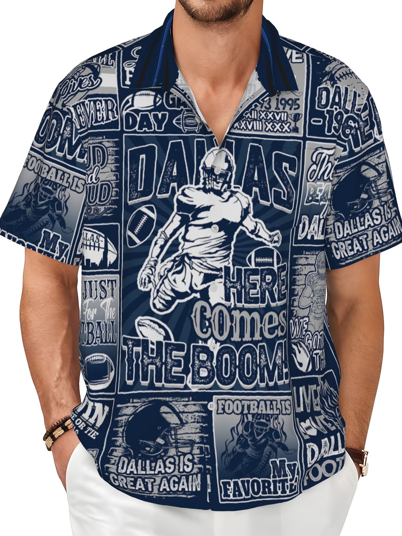 Men's Dallas Logo & Mascots Hawaiian Shirt - Loose Fit Short Sleeve ...