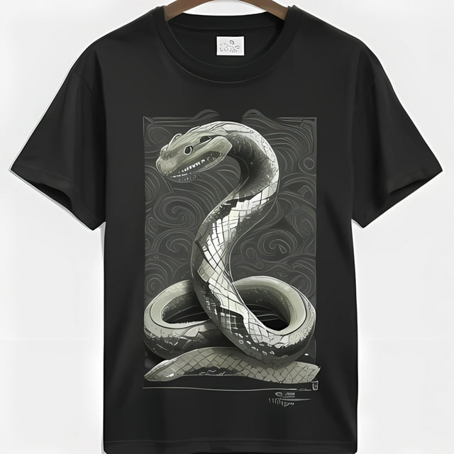 Men's Dark Art Nouveau Snake Graphic T-Shirt Hyperrealistic Design Dark Gray & Black Colors ...