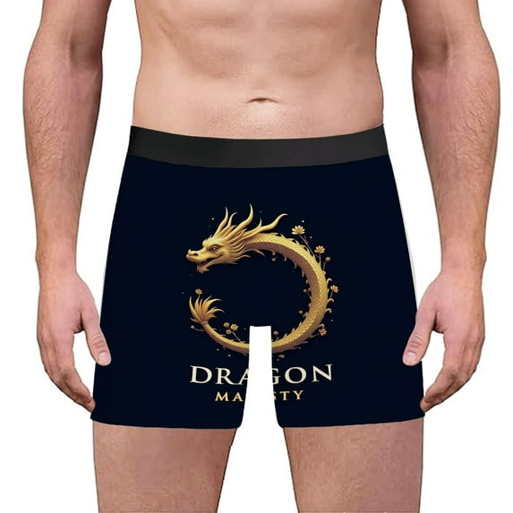 Men's Dark Blue Boxer Briefs with Golden Dragon Design - ' DRAGON ...