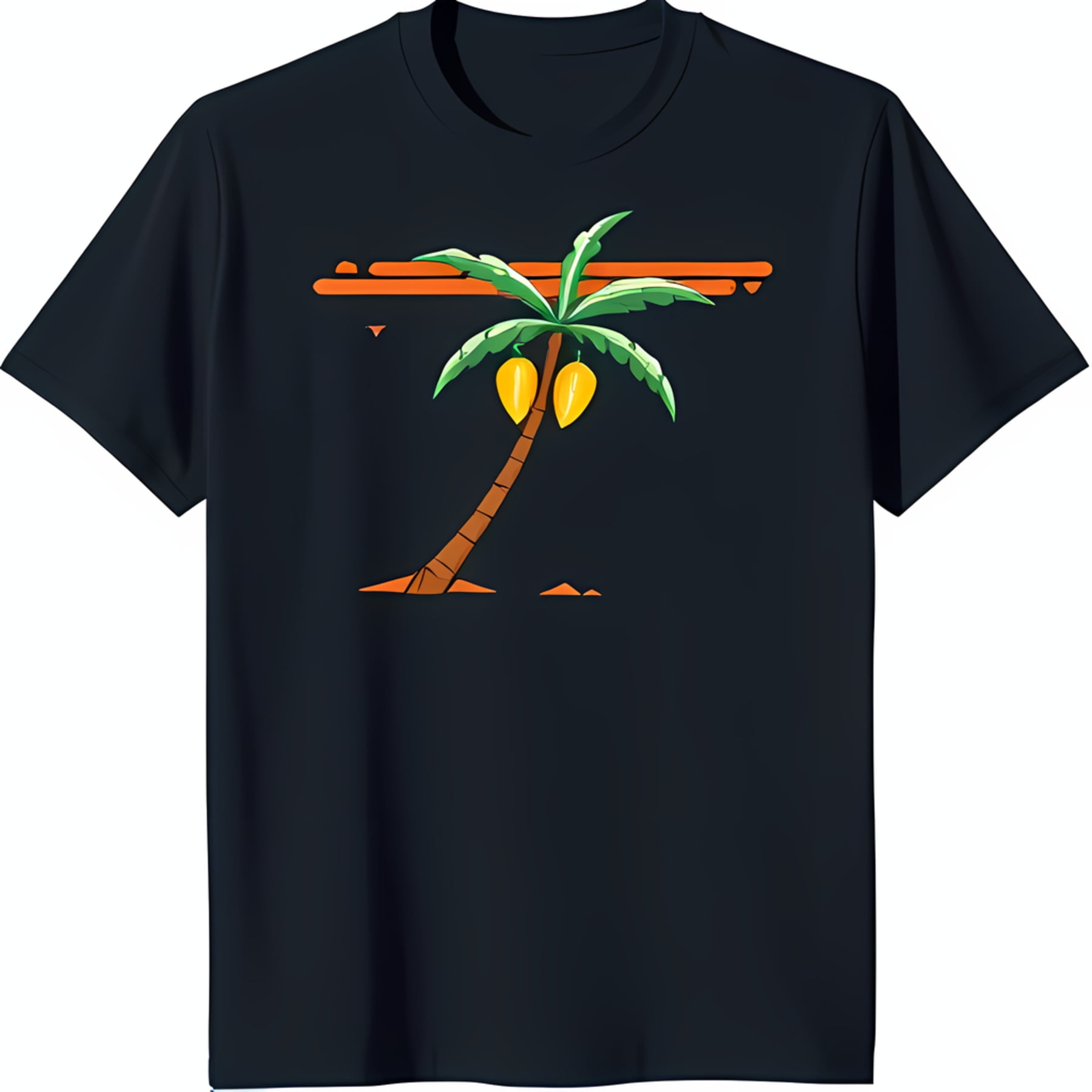 Men's Dark Blue T-Shirt with Tree Illustration Mangoes & Sunrise ...