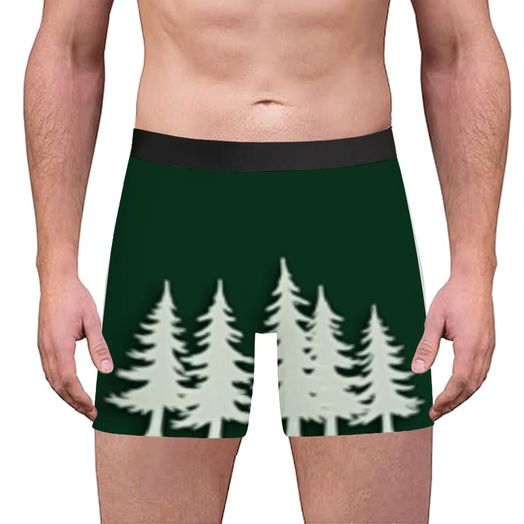 Men's Dark Green Boxer Briefs with White Pine Tree Silhouette Print ...