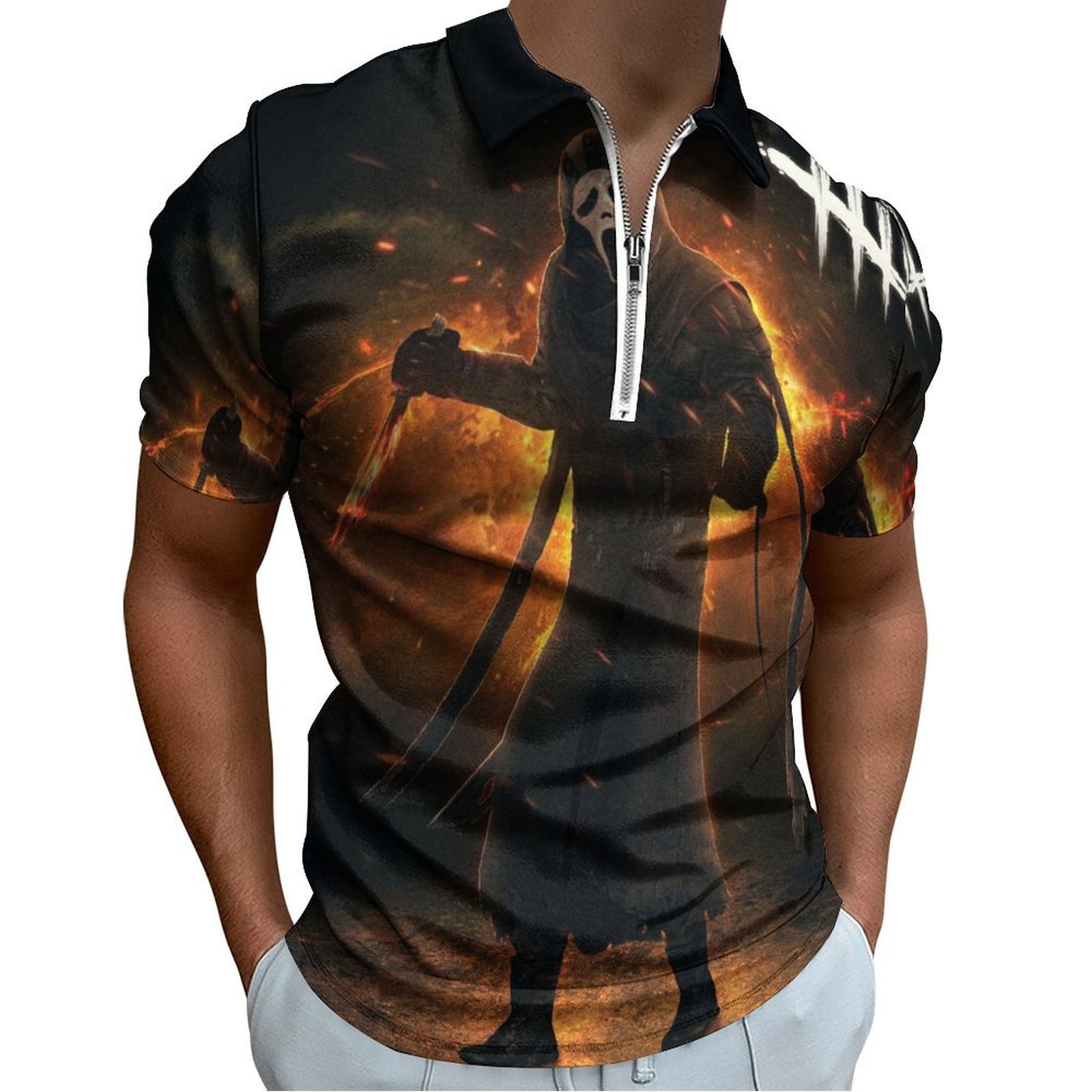 Men's Dead by Daylight Zipper Short Sleeve Printed Golf Polo Shirt Tops ...