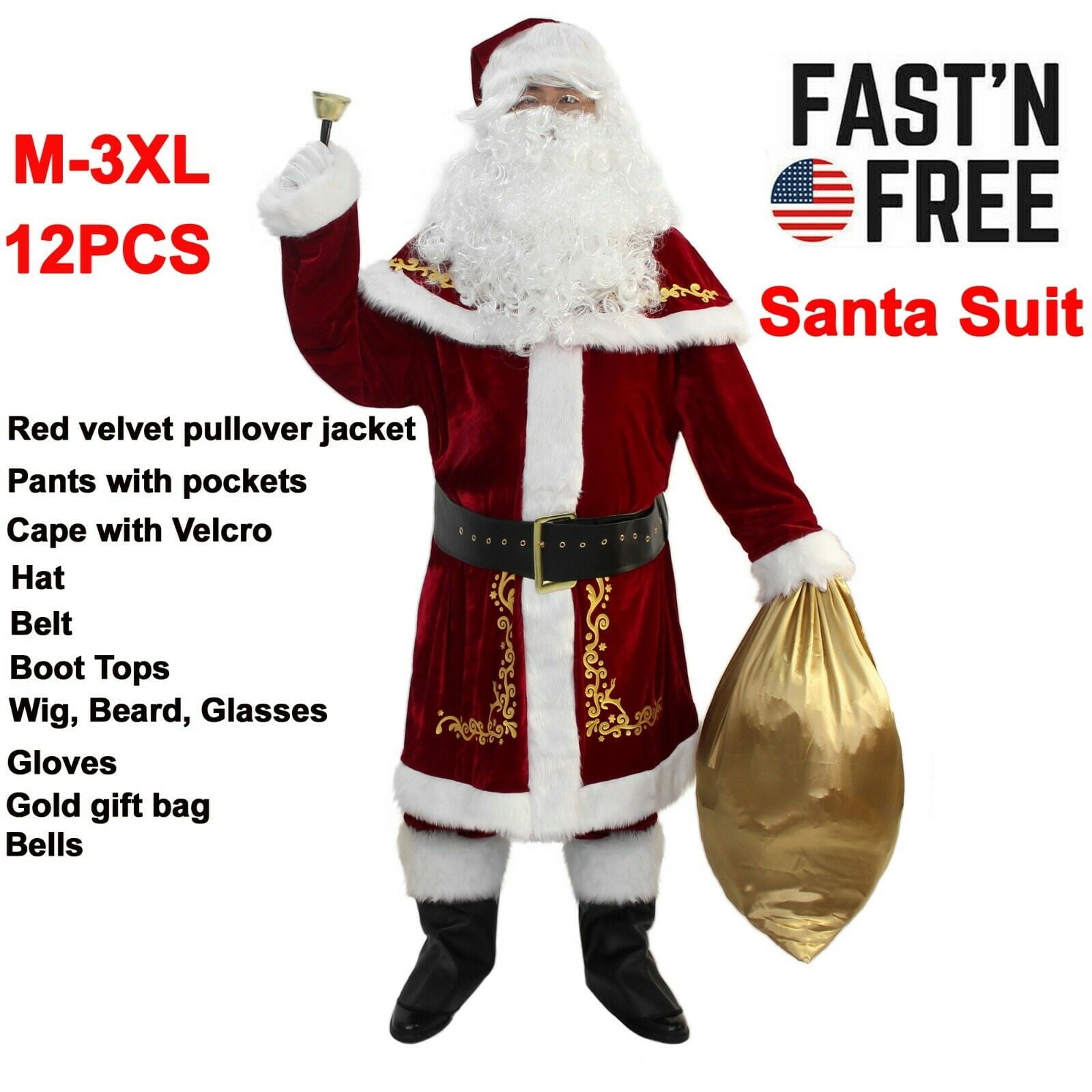 Deluxe Men's Plus Size Santa Claus Costume - 12PC Christmas Adult ...