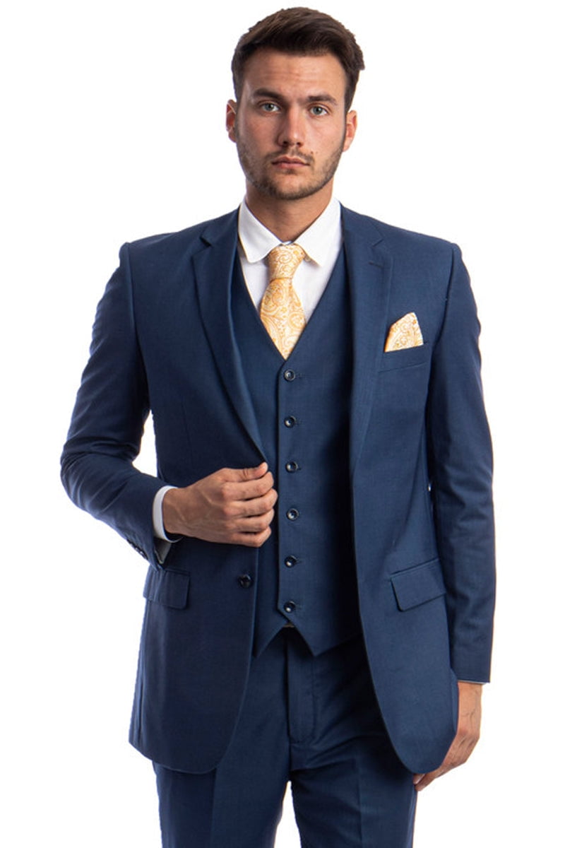Men's Demantie Suits Indigo Blue Suit With Vested Two Button Closure ...